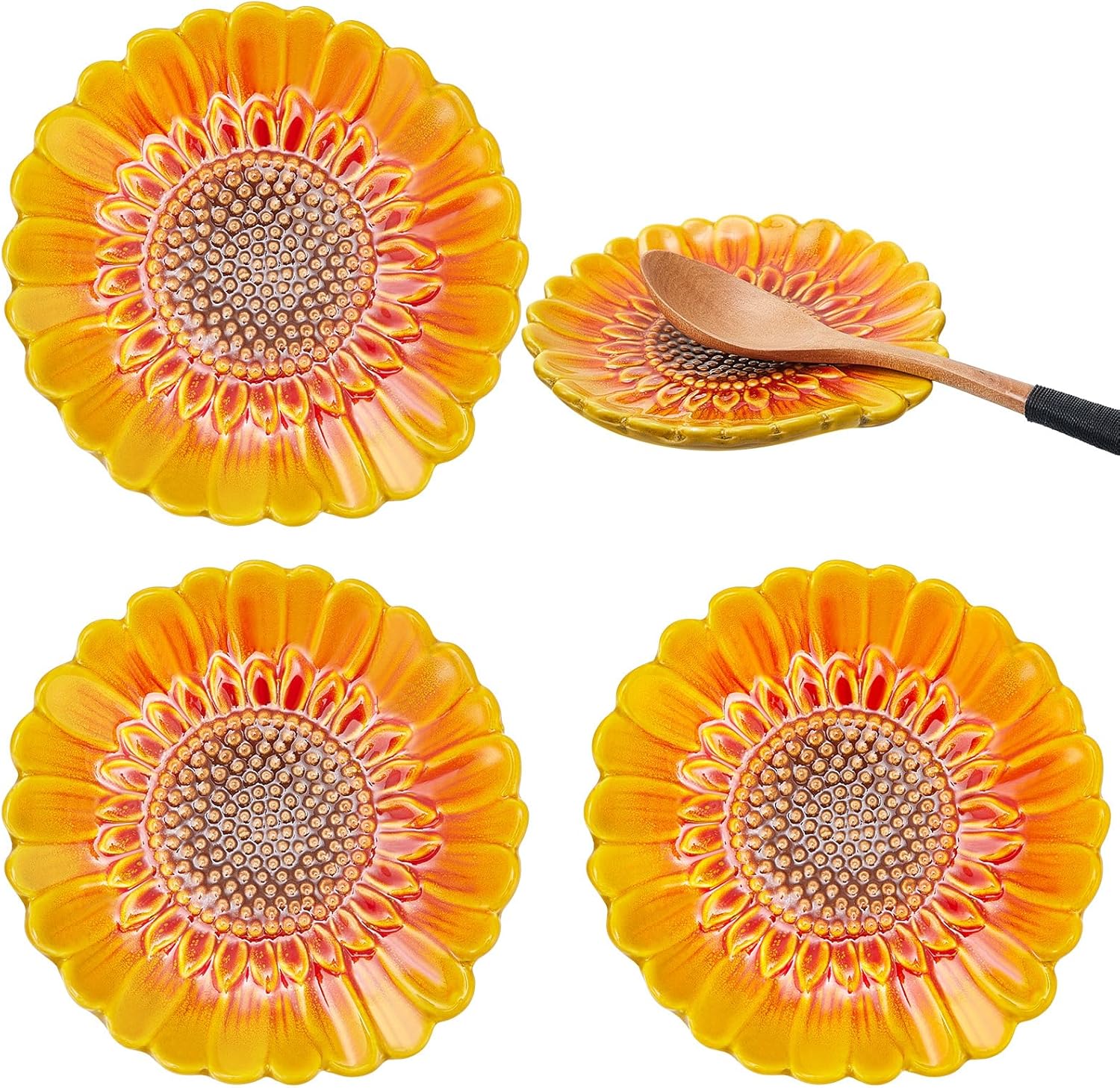 Amazon.com: Nuanchu 4 Pcs Sunflower Shape Spoon Rest Ceramic Spoon ...