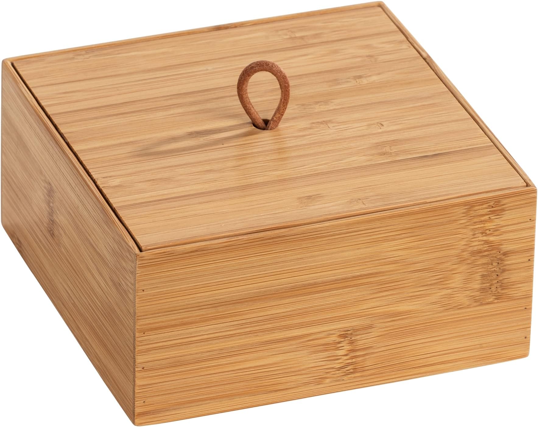 Relaxdays Aufbewahrungsbox mit Tafel, schmale Holzbox, Bambus, mit ...
