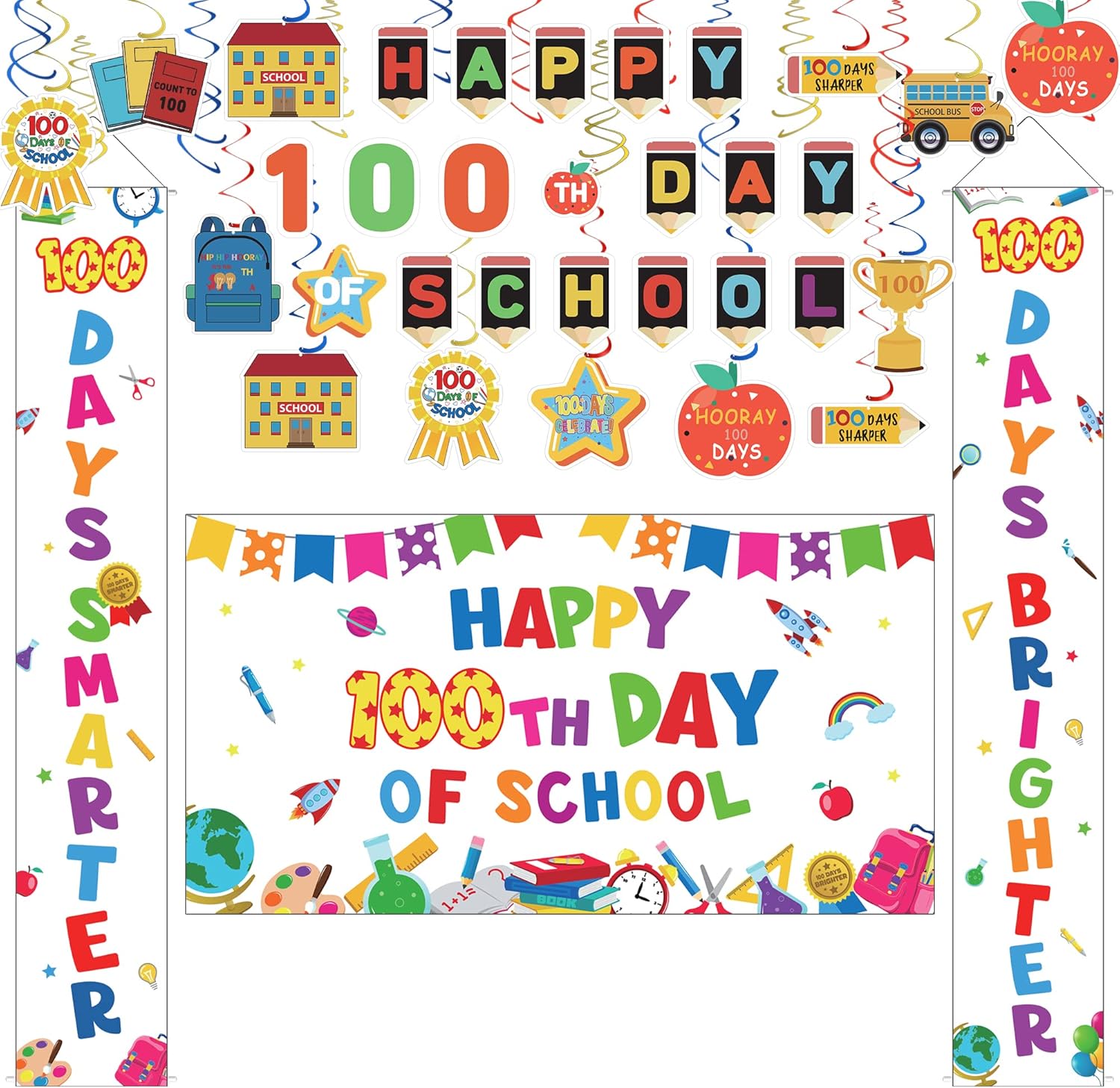 Amazon.com: Happy 100th Day of School Decorations, 100 Days Porch Signs ...