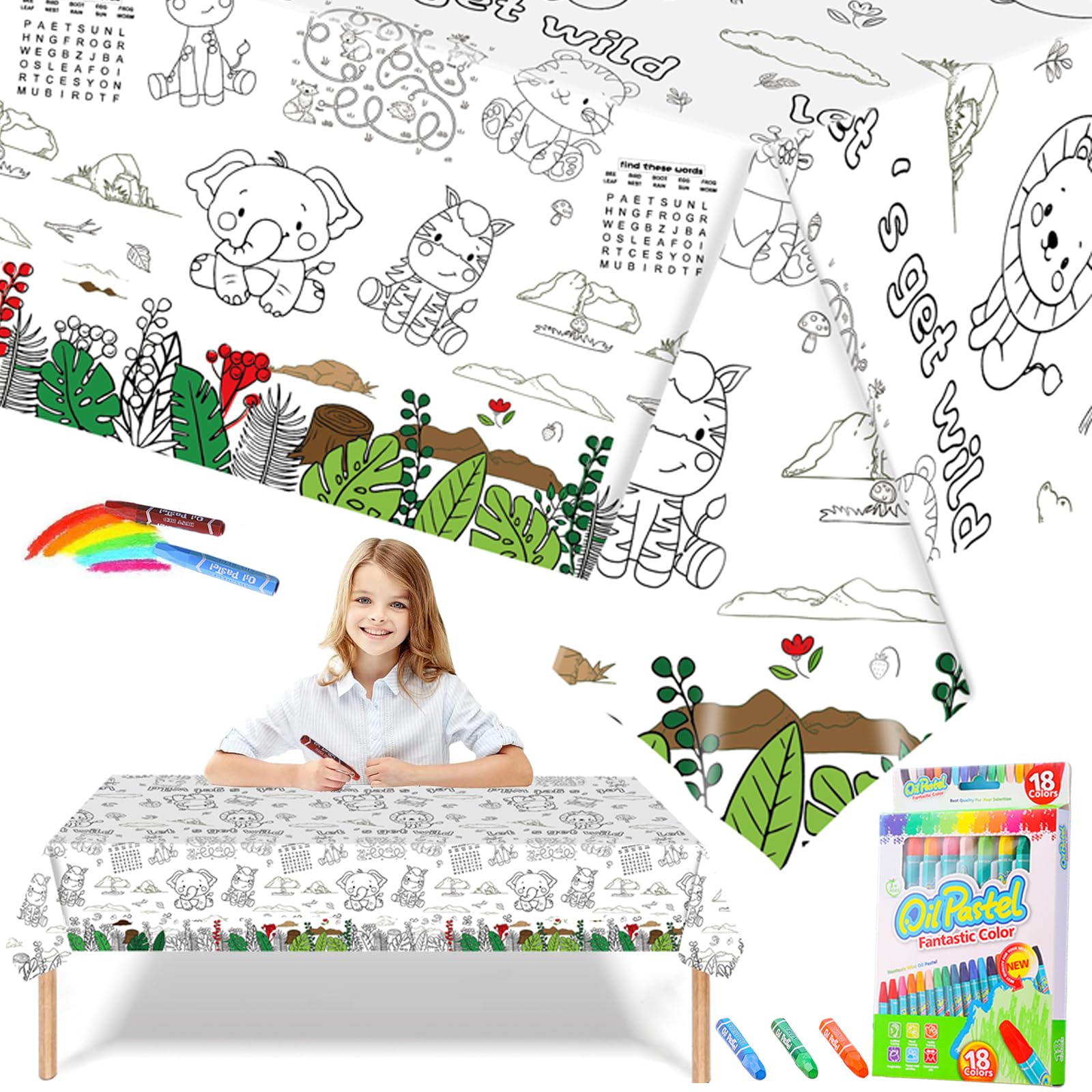 Forest Animals Giant Colouring Table Cloths for Kids,Jungle Animals ...