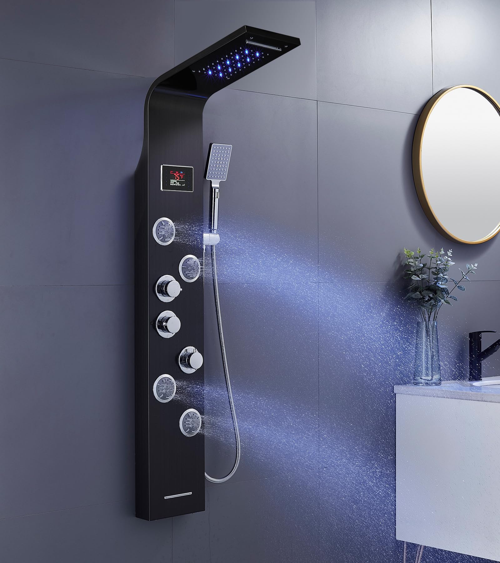 MENATT Shower Tower System with Hydroelectricity LED Lights and Display ...