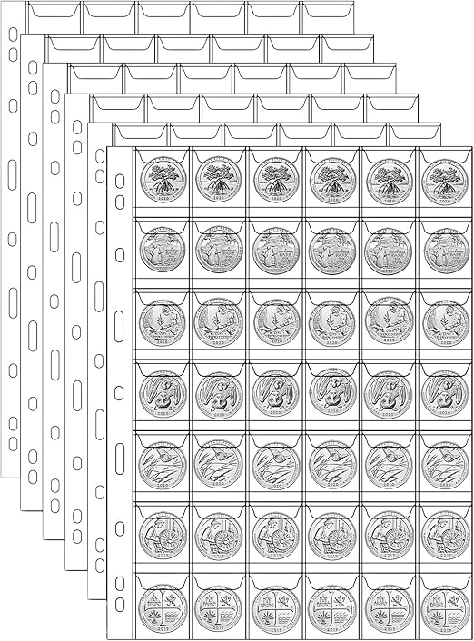 Amazon.com : 42-Pocket Coin Collection Pages for Collectors, 10 Sheets ...