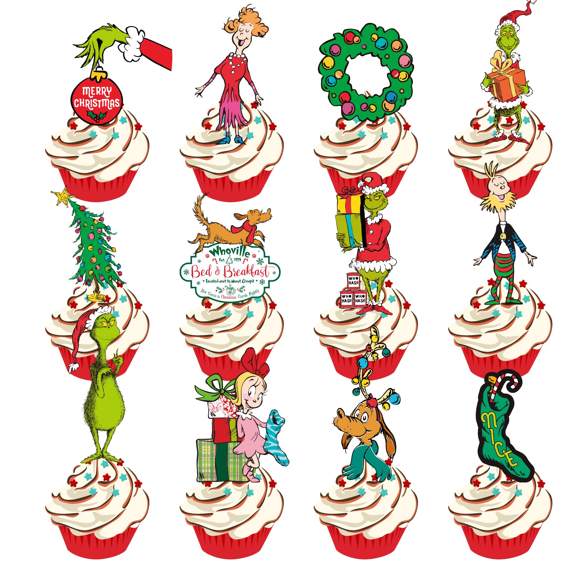 Amazon.com: 48 Pcs Christmas Cupcake Toppers Cake Topper Christmas Cake ...