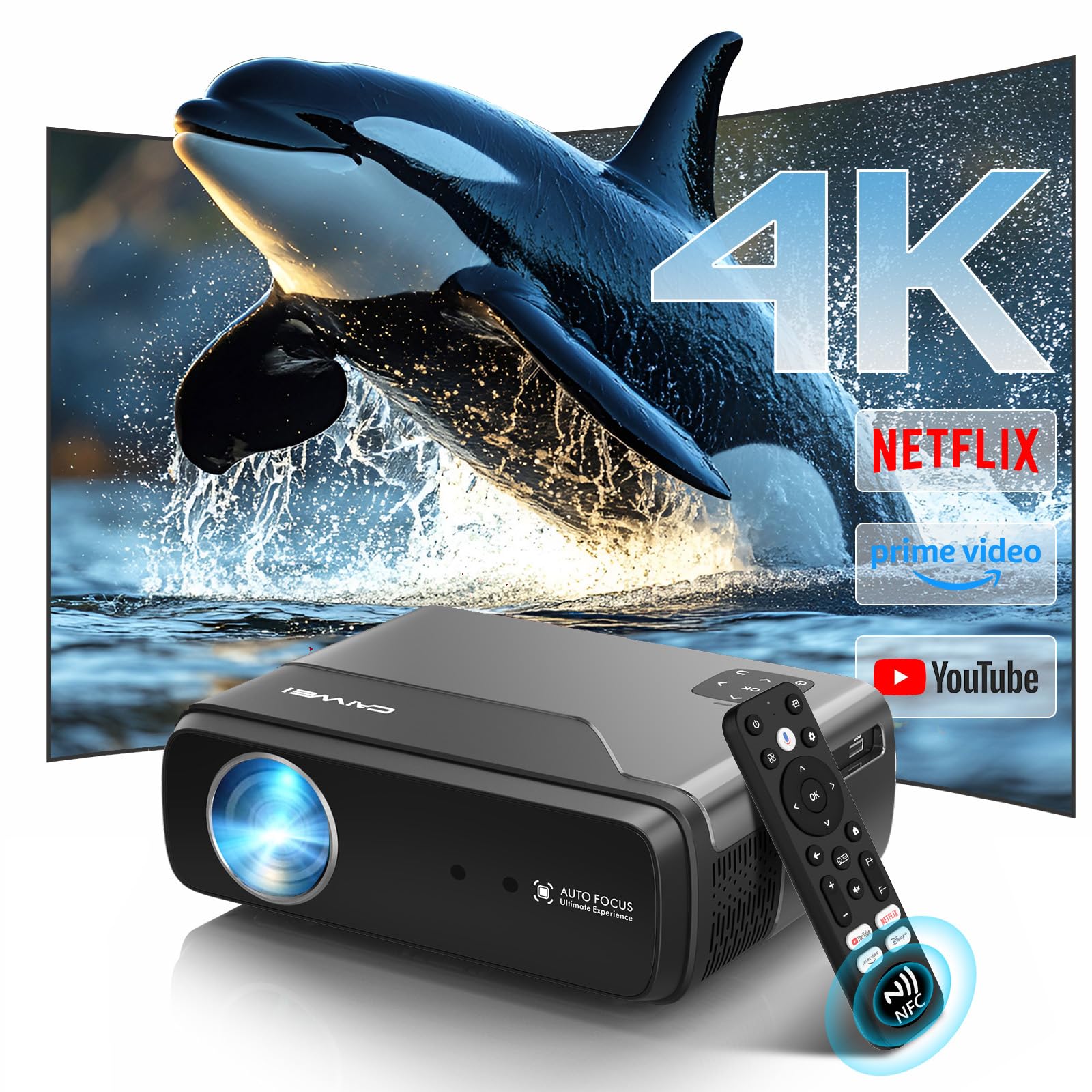 Beamer 4K mit Netflix Official, 1050 ANSI Led Smart Beamer 4K Heimkino ...