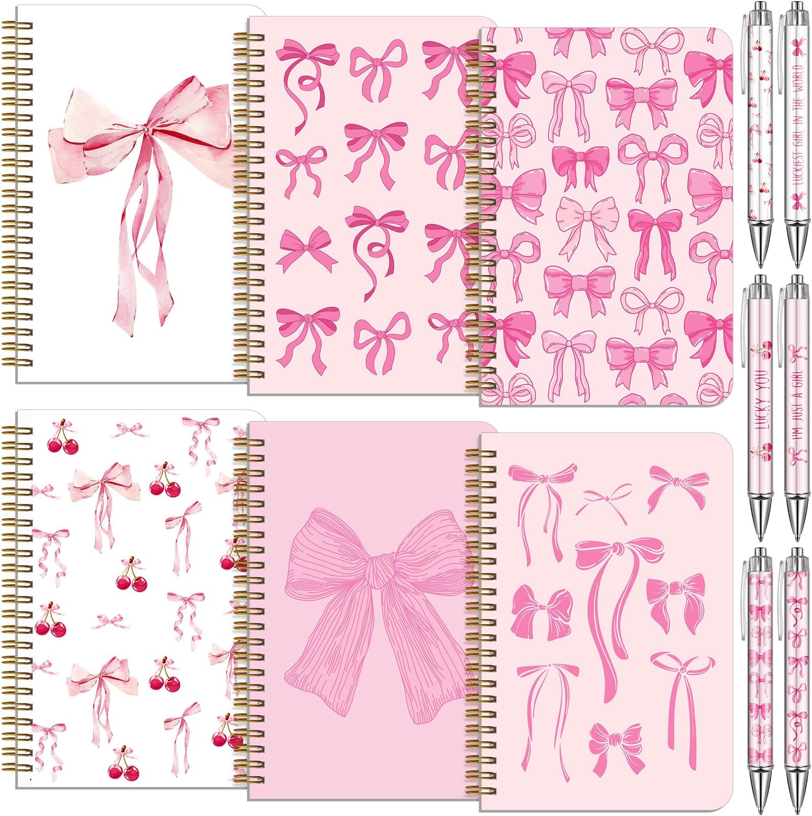 Amazon.com : QLMX Pink Bow Spiral Notebook, Trendy Notebook Journal, 5. ...