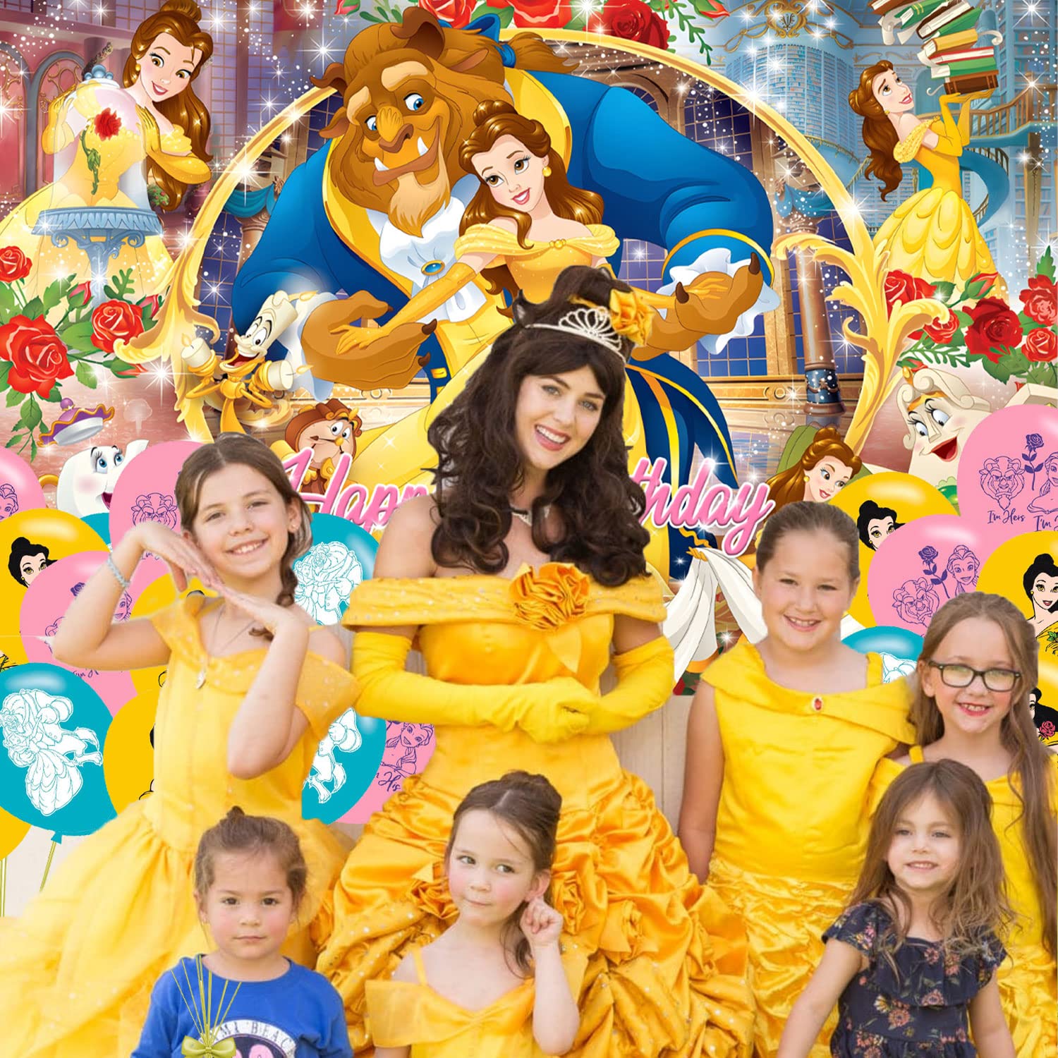 Snapklik.com : Beauty And The Beast Backdrop Birthday Banner For ...