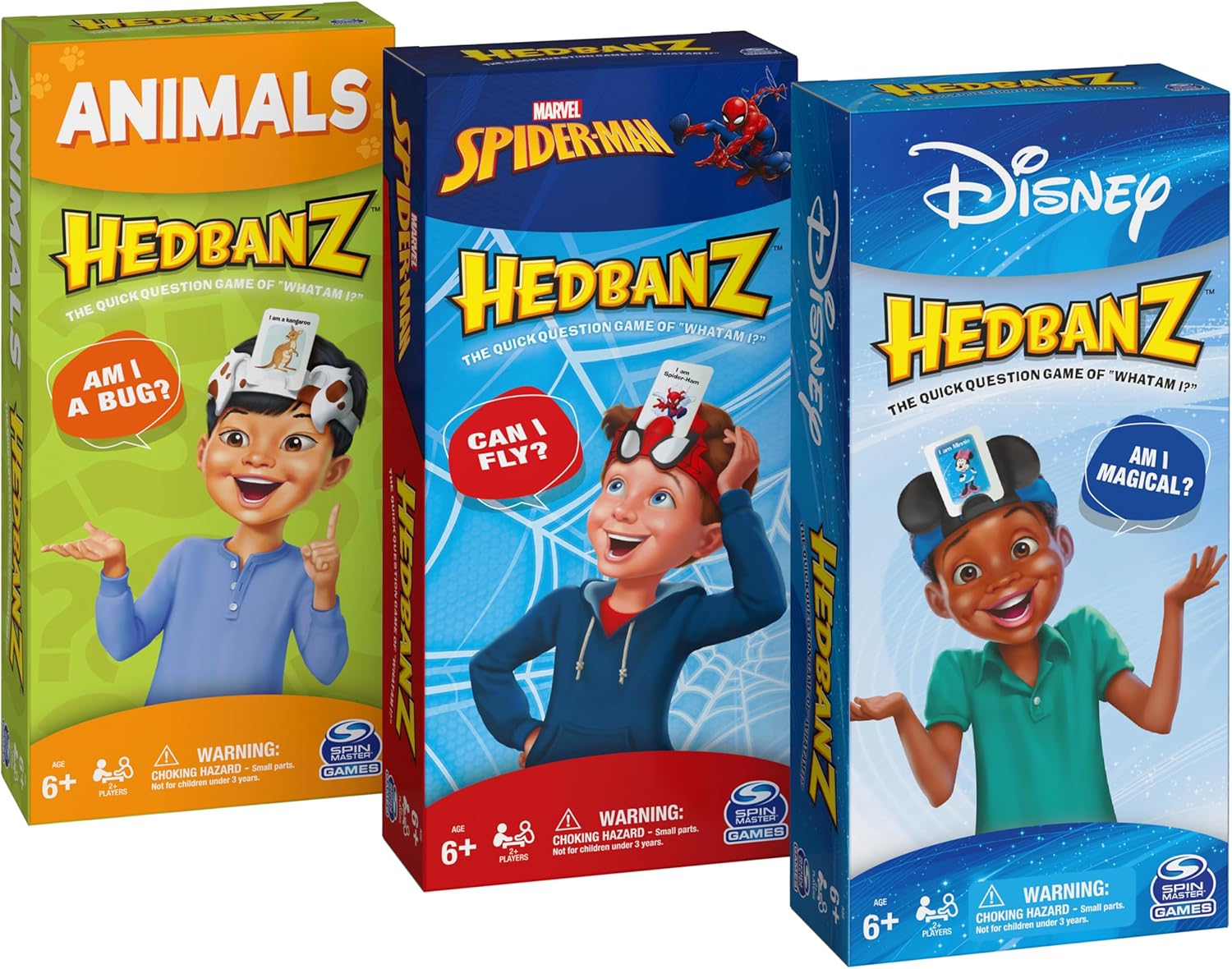 Hedbanz Disney, Spiderman, and Animals Family Game Bundle
