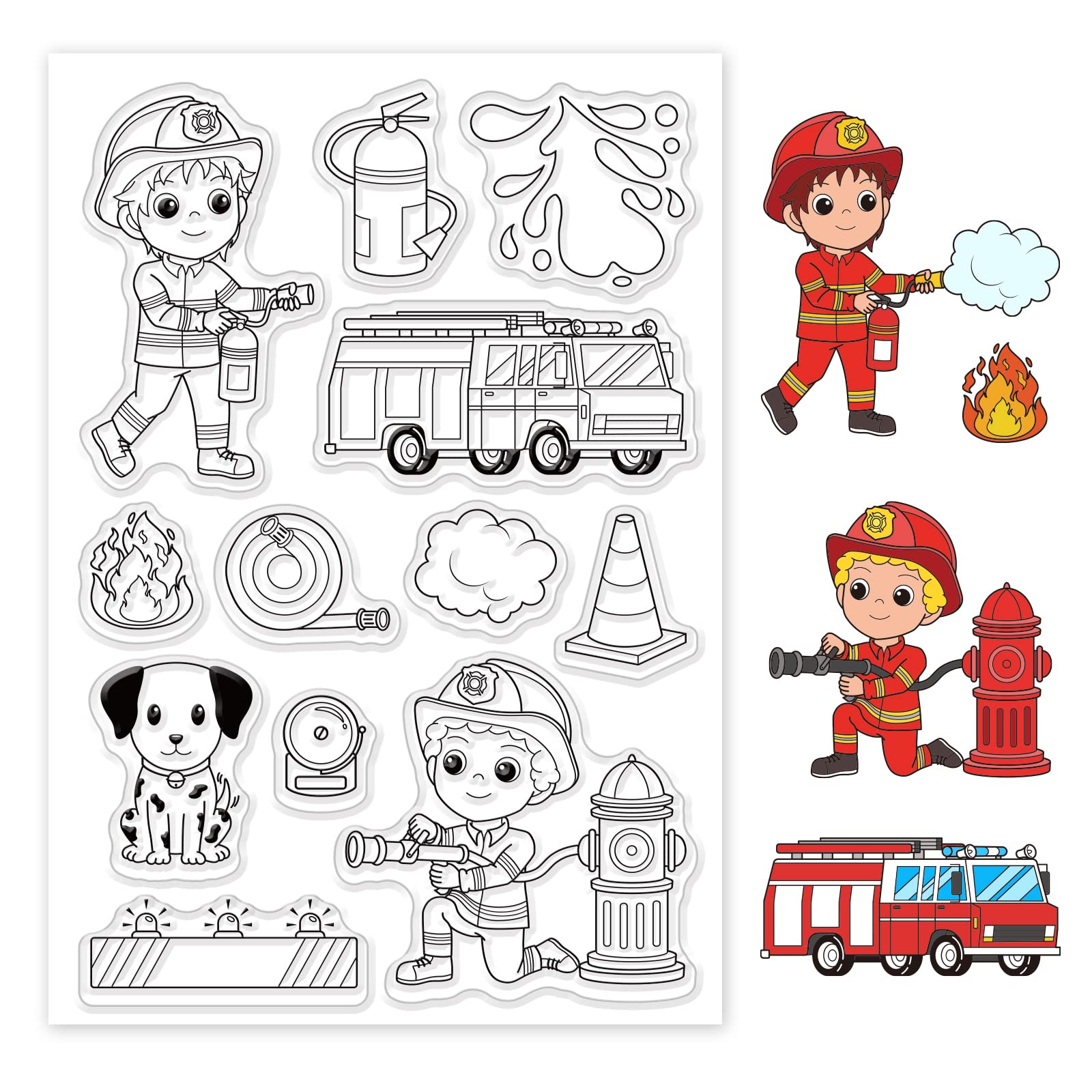 Amazon.com: GLOBLELAND Firefighter Silicone Clear Stamp Fire Truck and ...