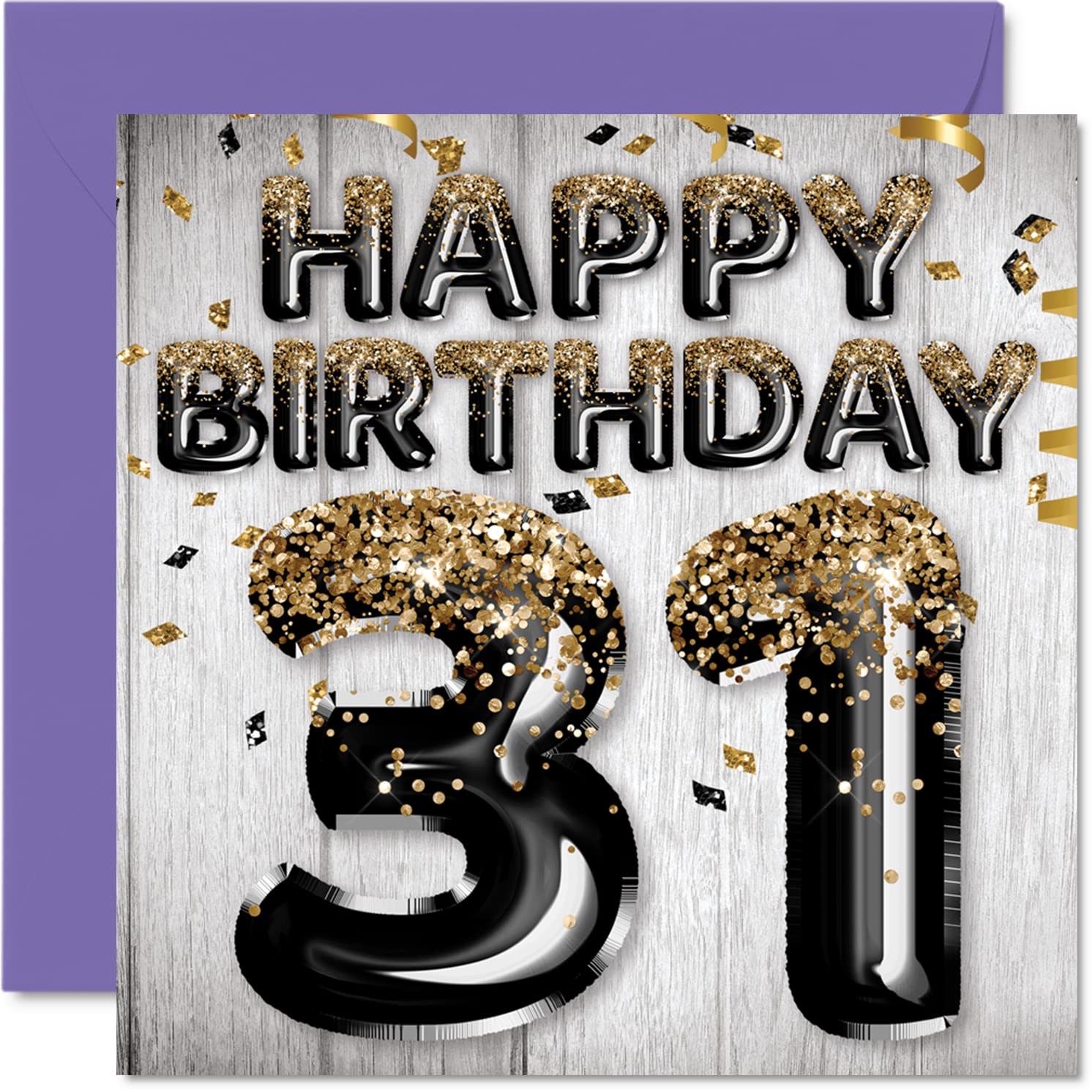 Amazon.com : 31st Birthday Card for Men - Black & Gold Glitter Balloons ...