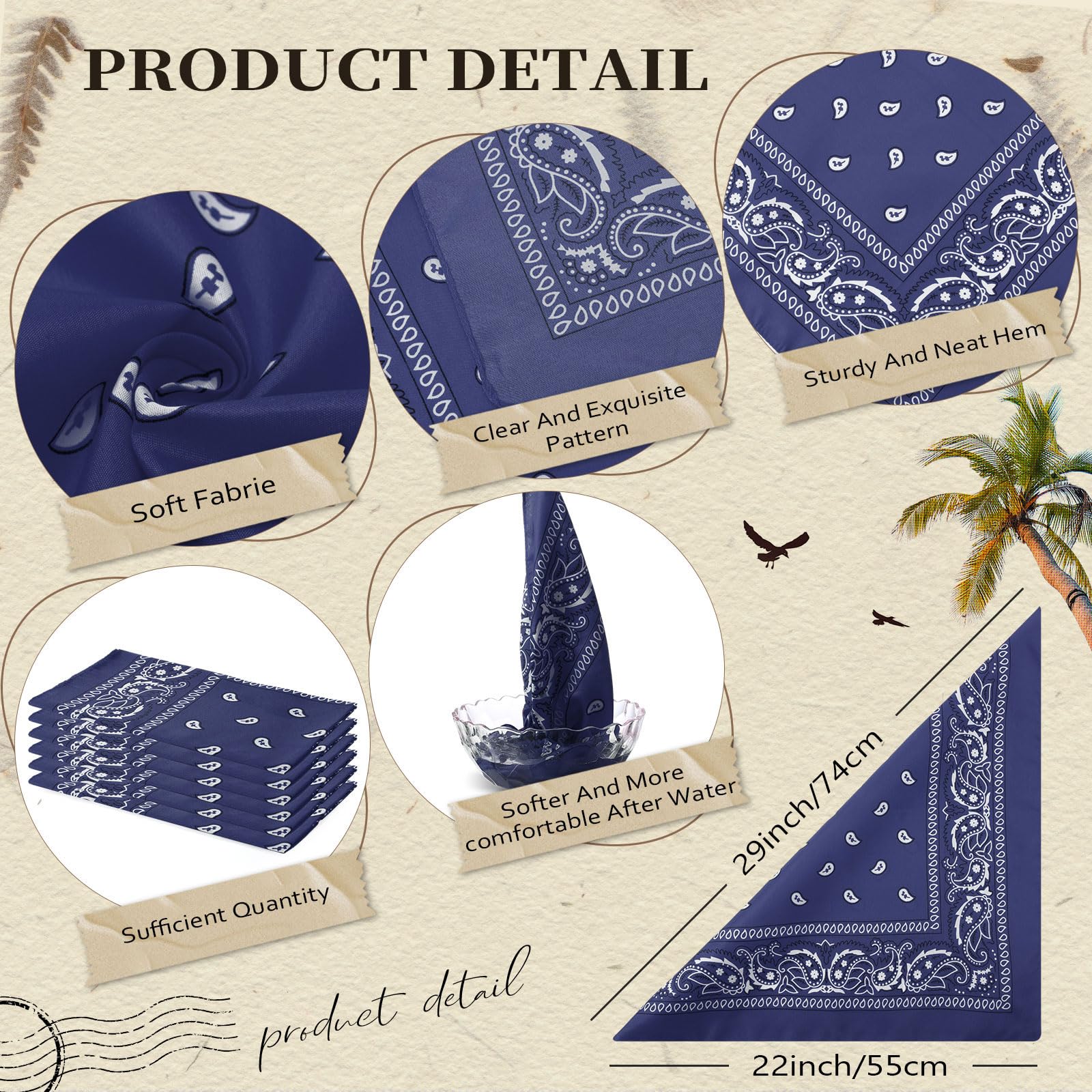 Snapklik.com : 6 Pcs Navy Blue Neon Color Cowboy Bandanas For Men Women ...