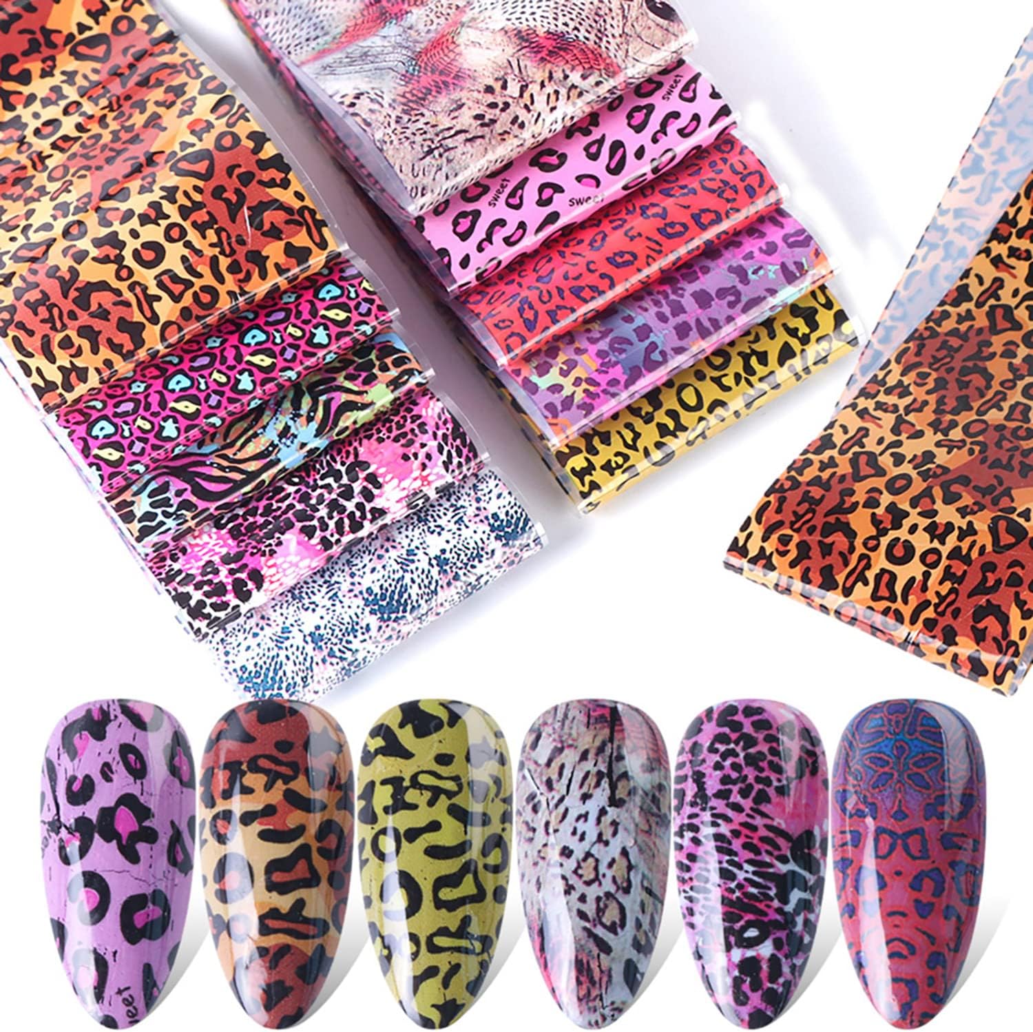 Amazon.com: Leopard Print Nail Foil Transfer Stickers Decals, Colorful ...