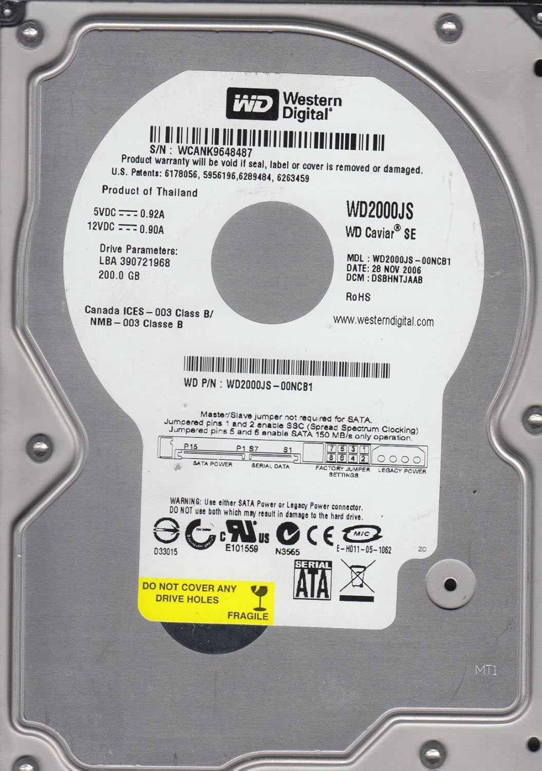 Amazon.com: WD2000JS-00NCB1, DCM DSBHNTJAAB, Western Digital 200GB SATA ...
