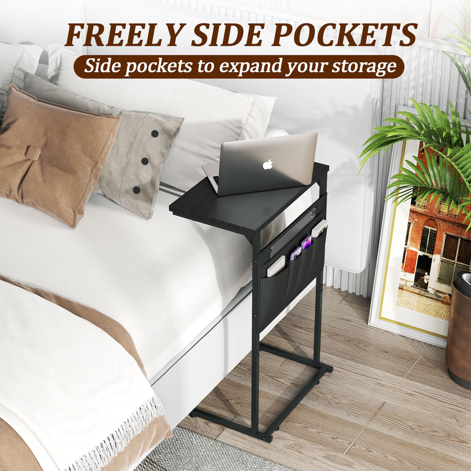 ZERDER C Shaped End Table, Small Under Sturdy Slide Sofa Table with ...