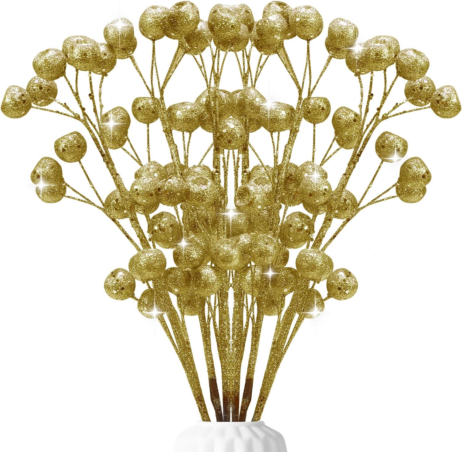 Amazon.com: FlyingMage Large Gold Artificial Glitter Berries Stems ...