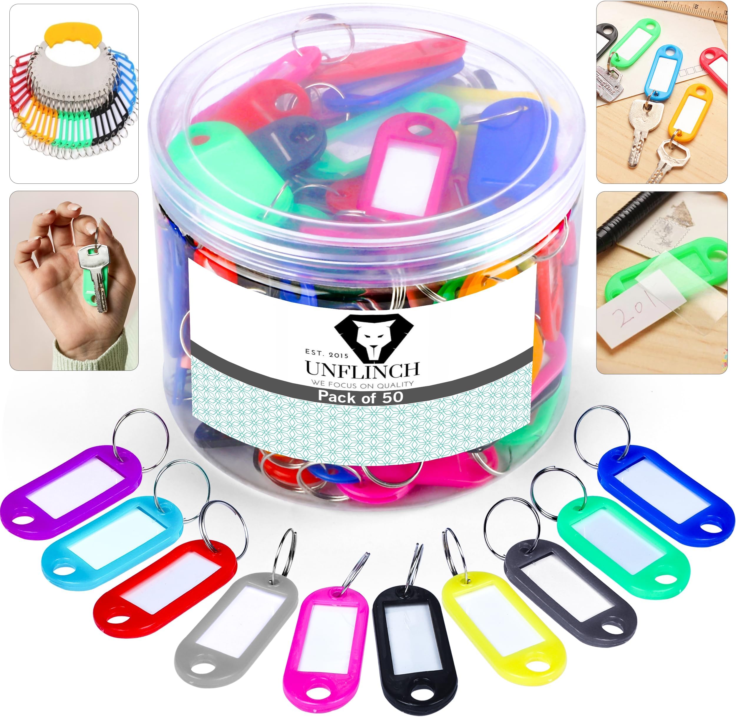 Amazon.com : YUEAON 100 Pack Tough Plastic Key Tags with Label Window ...