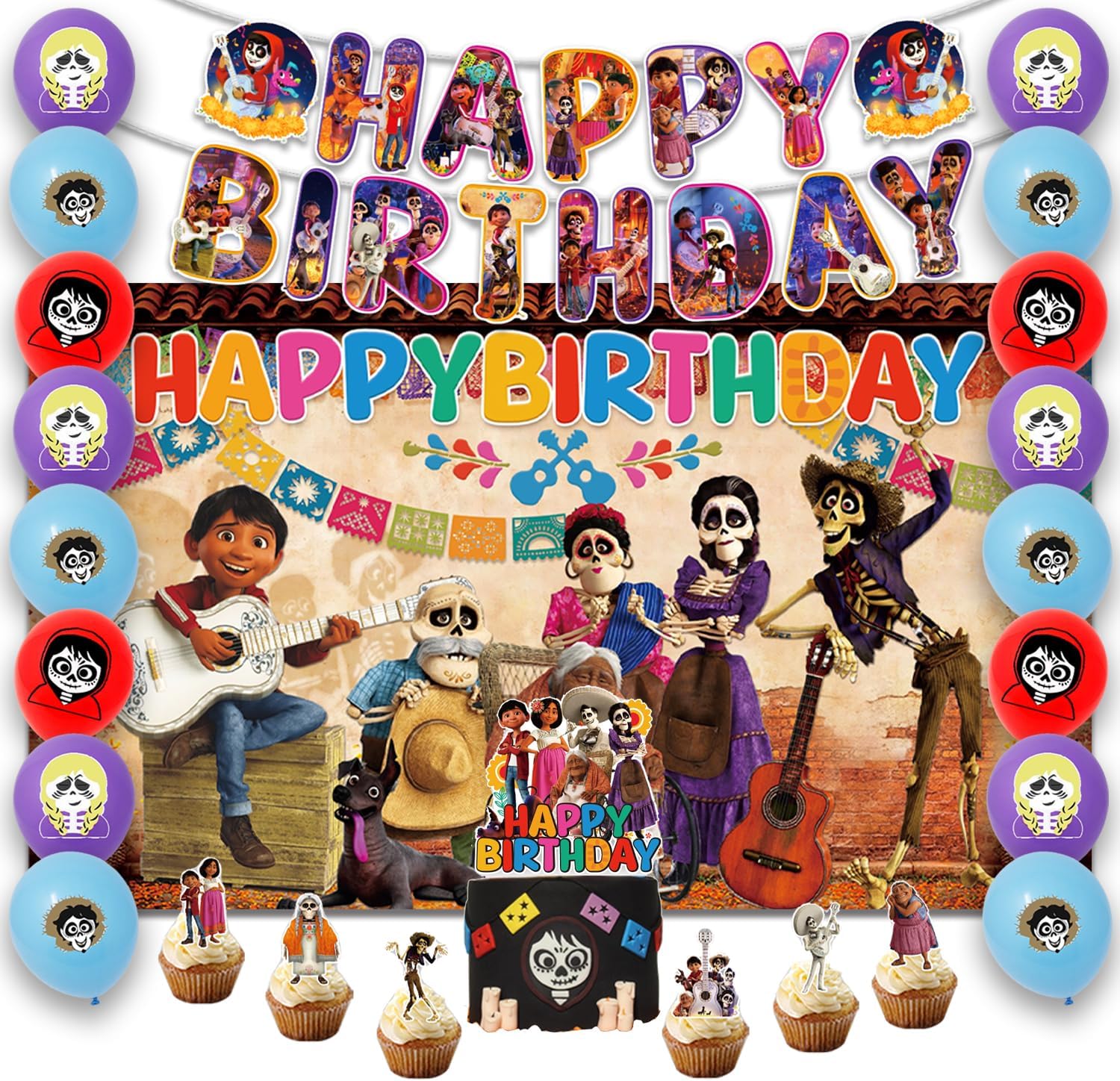 Amazon.com: 42pcs Dsney Coco Birthday Party Supplies -Included Banner ...