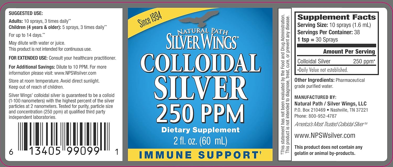 Natural Path Silver Wings Colloidal Silver 250 ppm Spray Top 2 onzas ...