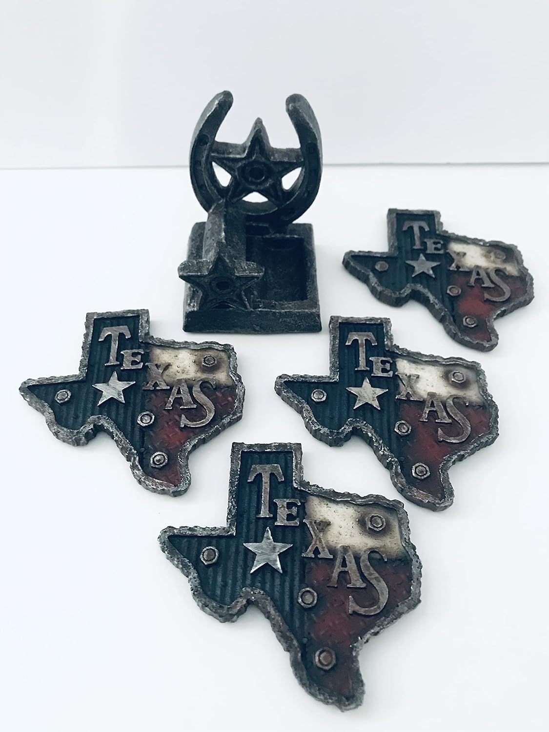 Amazon.com: Texas Shaped Coasters Set of 4 with Lucky Horseshoe Star ...