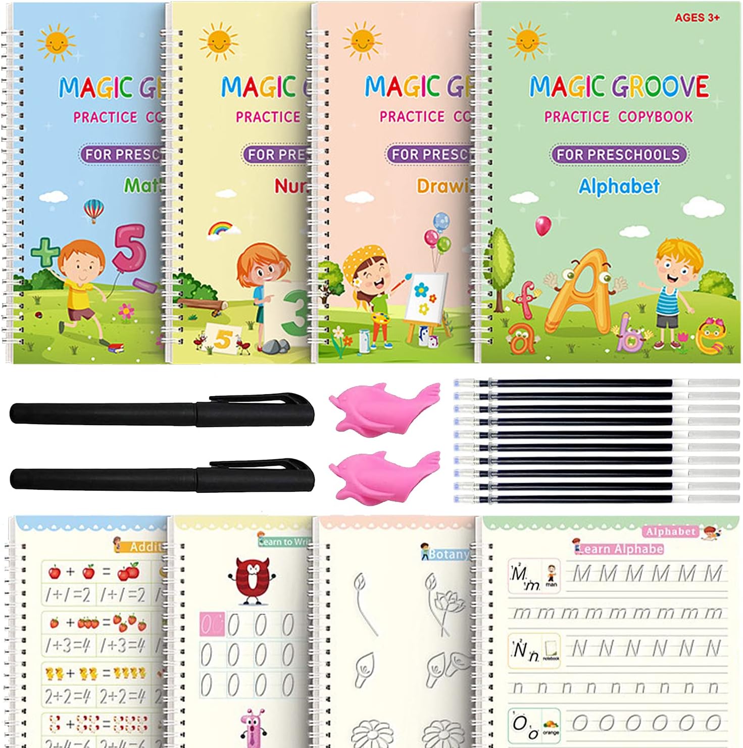 16 Piezasde Escritura a Mano para Niños, 10 Recargas,4 de Caligrafía ...