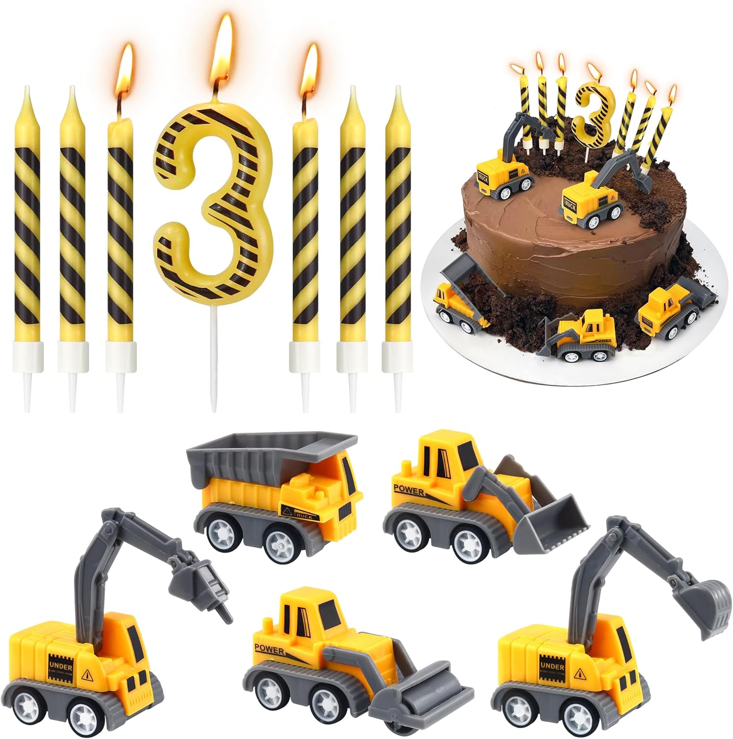 Construction Birthday Candles, 12 Pcs Construction Vehicles Cake ...