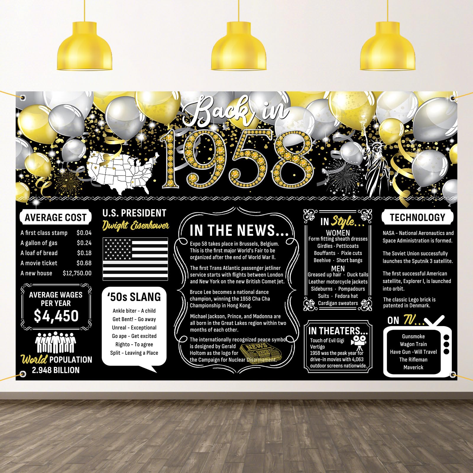 Amazon.com: 67th Birthday Black Gold Party Decoration Back in 1958 ...