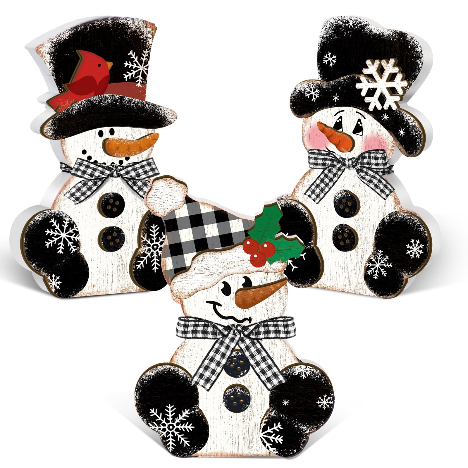 Amazon.com: GlikCeil 3 Pcs Winter Snowman Wooden Table Decorations ...