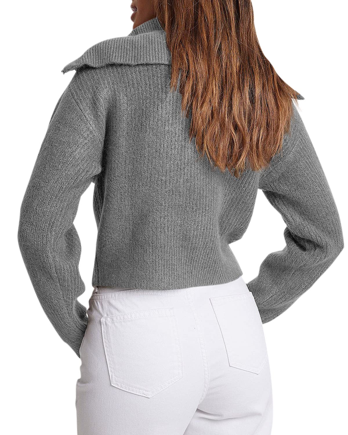 Women's Long Sleeve Cardigan Zip Up Drop Shoulder Sweater Oversized ...