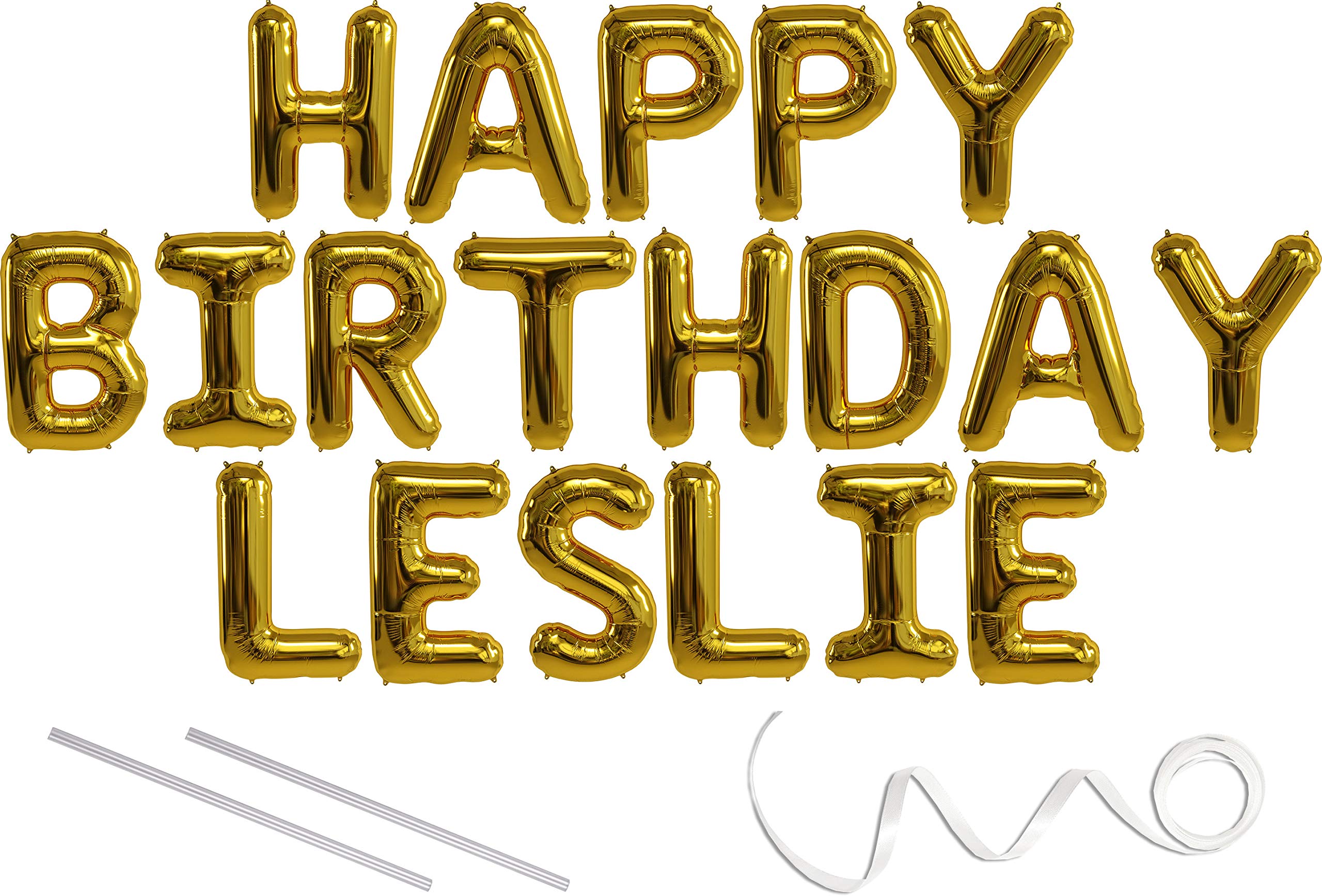 Buy Leslie, Happy Birthday Mylar Balloon Banner - Gold - 16 inch ...