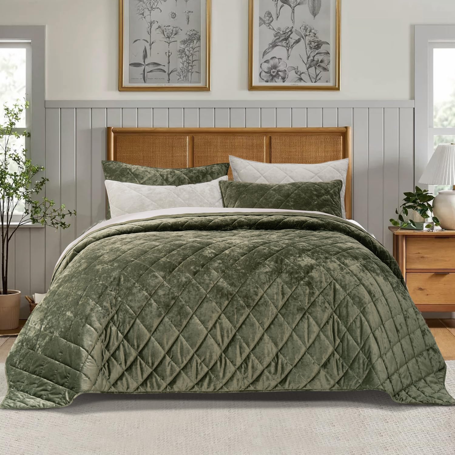 EVERGRACE Luxury Crushed Velvet Quilt Set King Size, Diamond Quilted ...