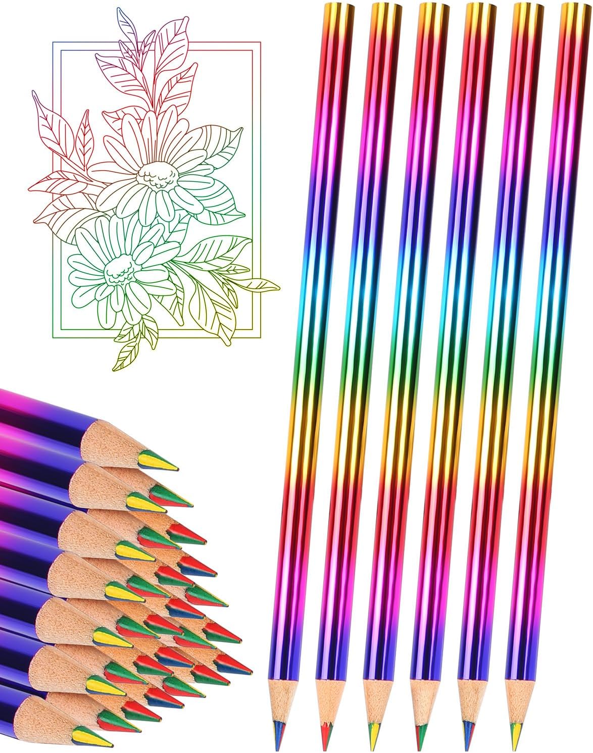 Ysimple 34Pcs Rainbow Pencils, 4 Coloured Mulitcolored Pencils, All In ...