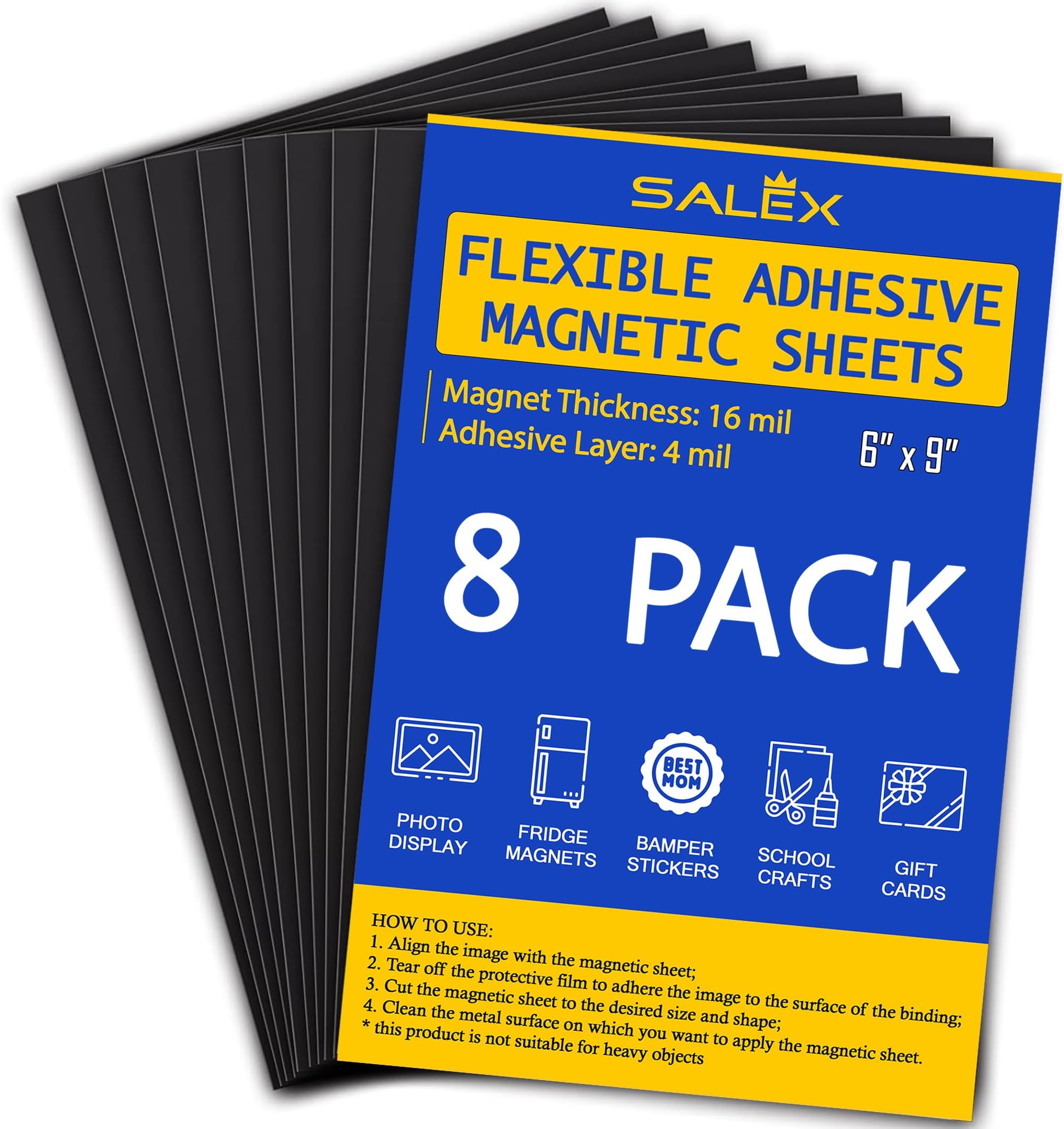 Magnetic Sheets with Adhesive Backing for Crafts, DIY 6" x 9" 8 Pack ...