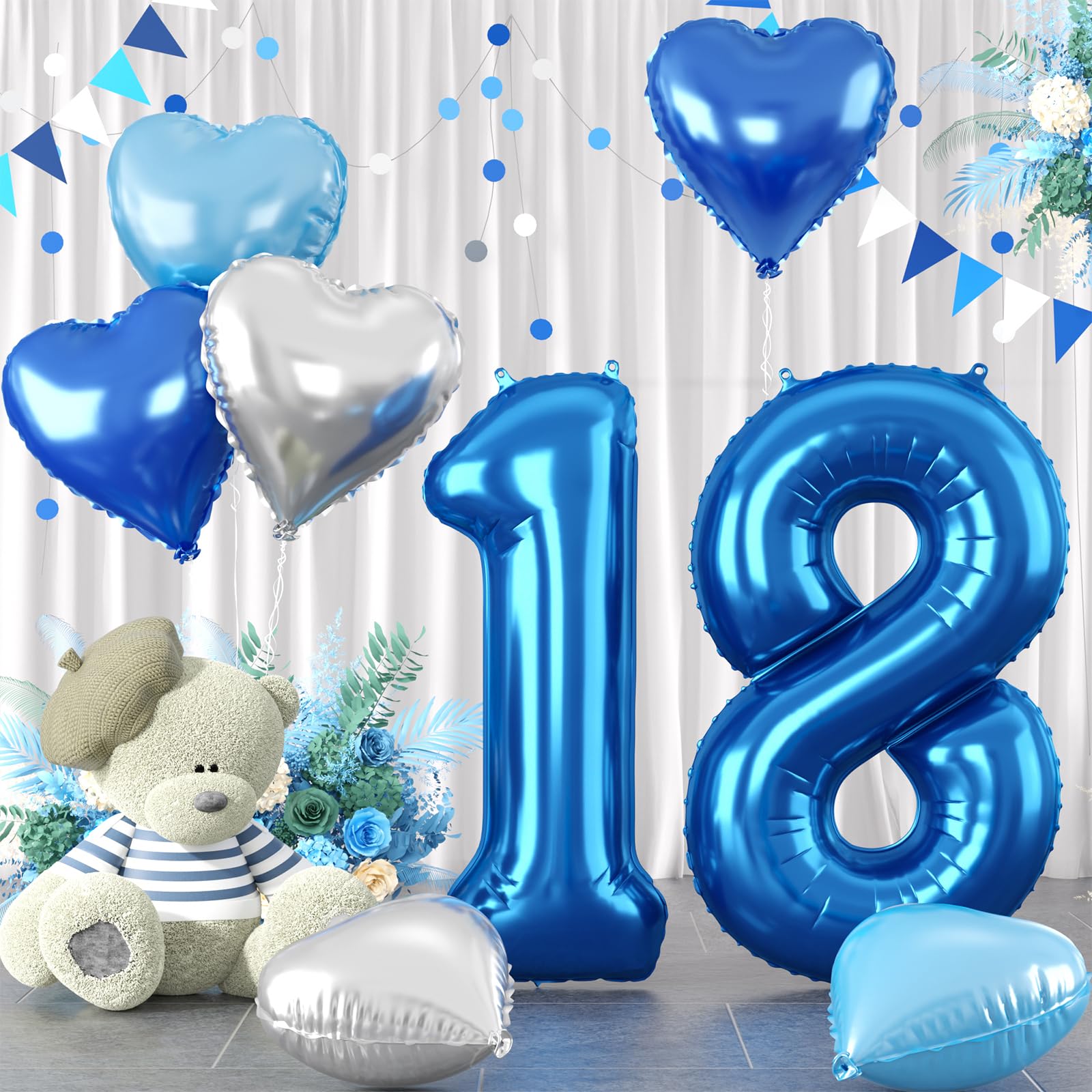 Amazon.com: Biapian 40 Inch Blue Number 18 Balloons, 8PCS Large Foil ...