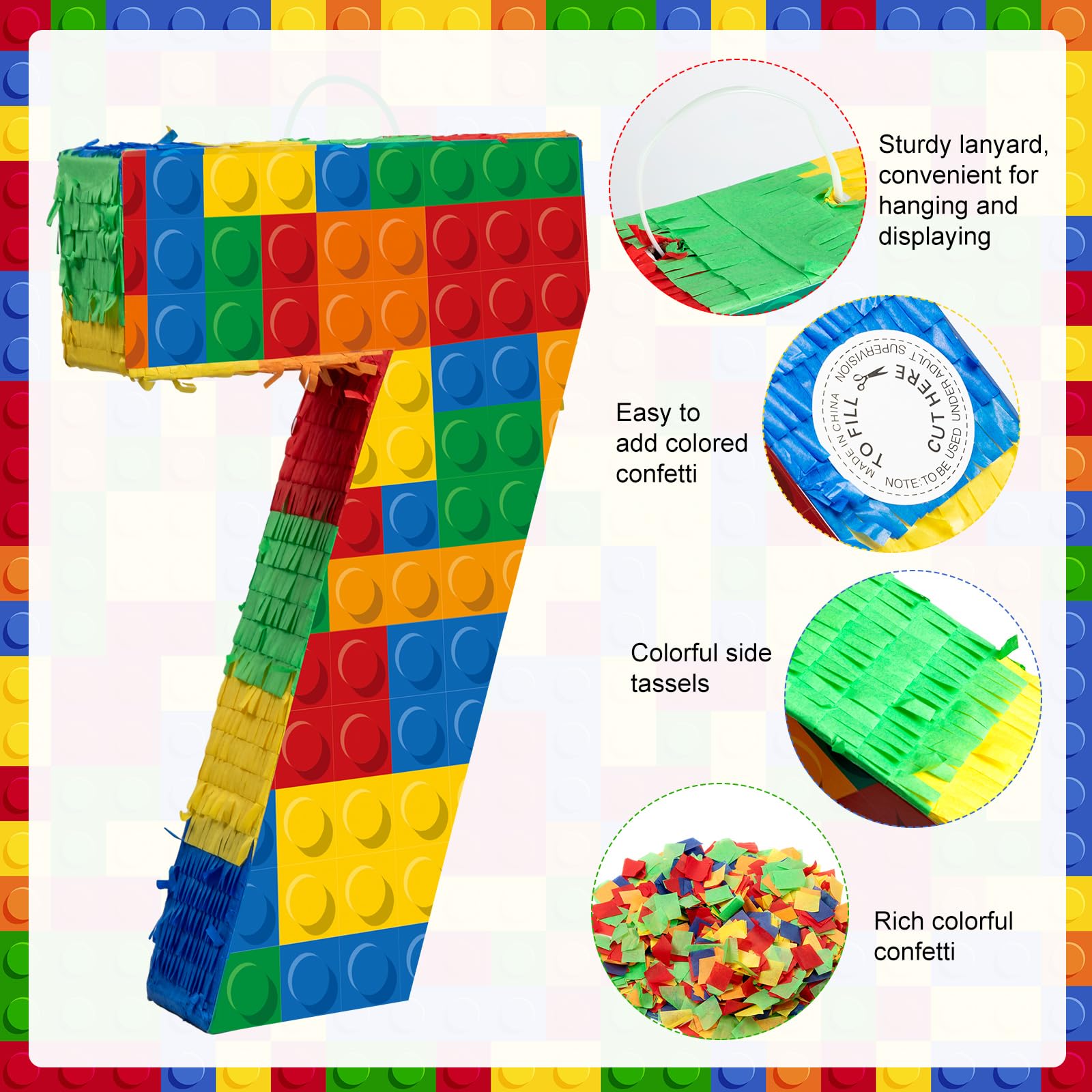 Snapklik.com : RoundFunny Number 7 Building Blocks Pinata 16.5 Inch ...