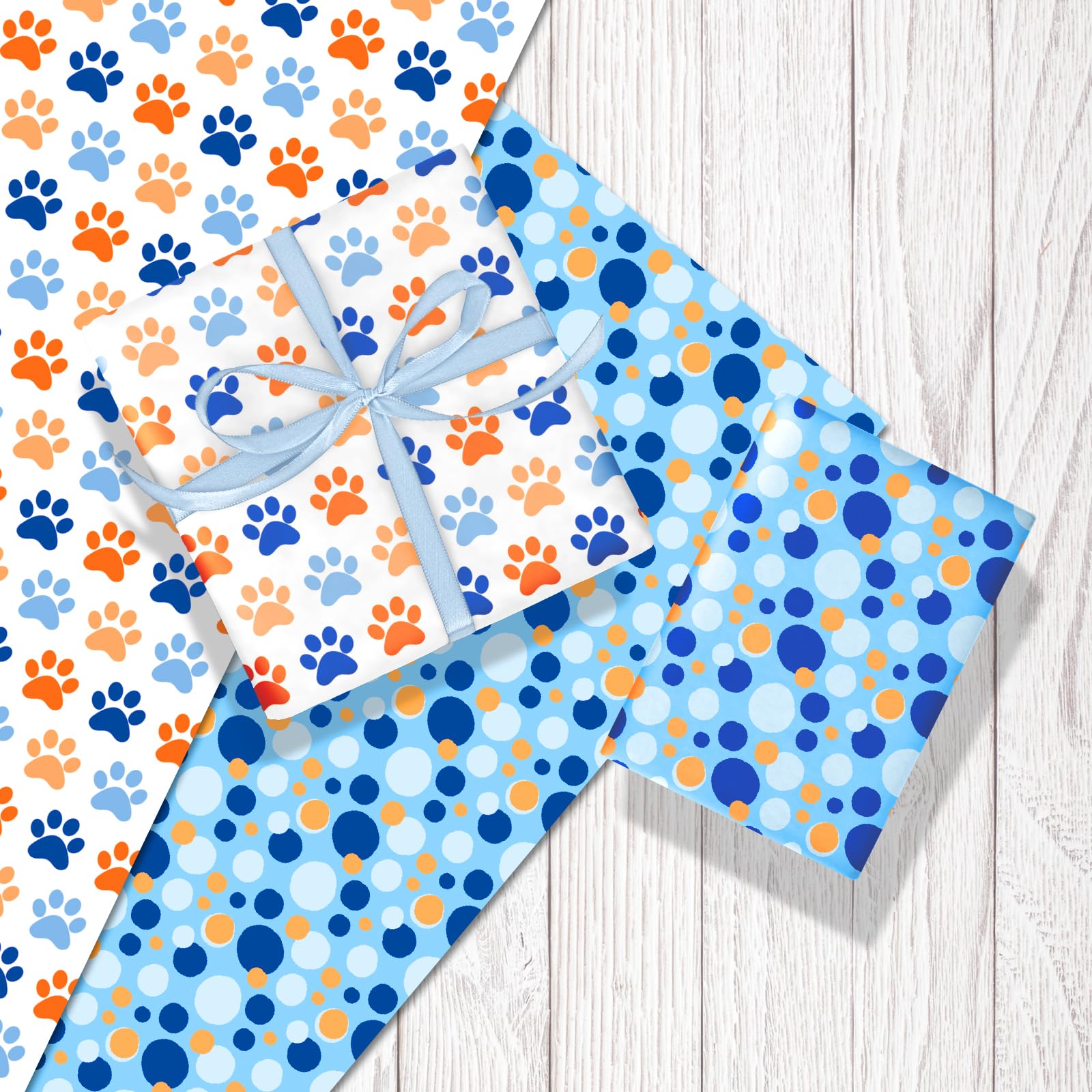 Amazon.com: MennHeii Reversible Dog Paw Wrapping Paper for Boy Girl ...