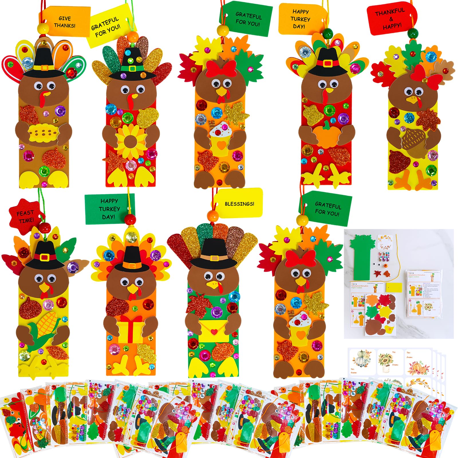 Amazon.com: Winlyn 24 Sets Thanksgiving Turkey Craft Kits Fall Kids ...