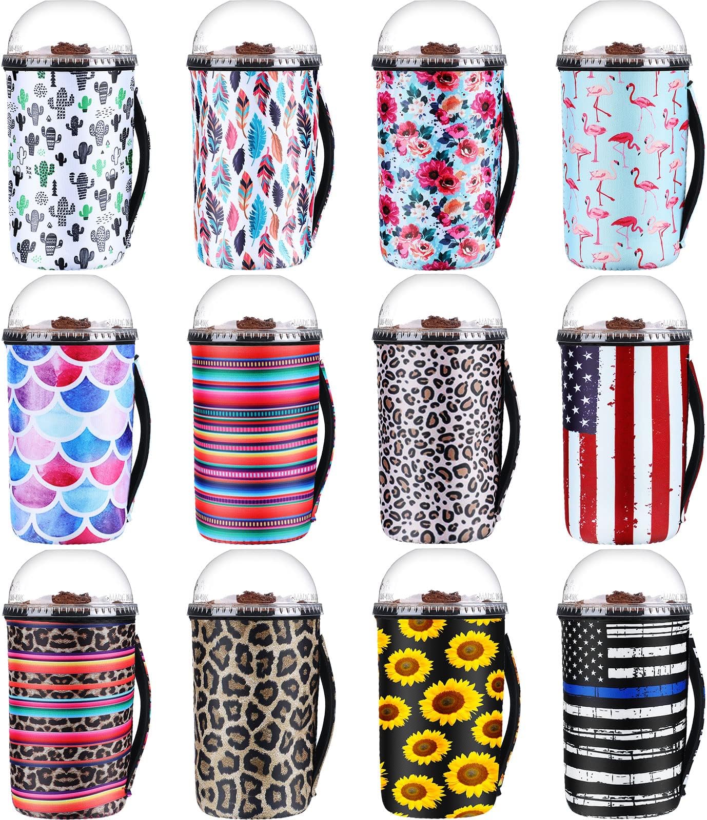Amazon.com | Boao 12 Pieces Reusable Iced Coffee Cup Sleeve Insulator ...