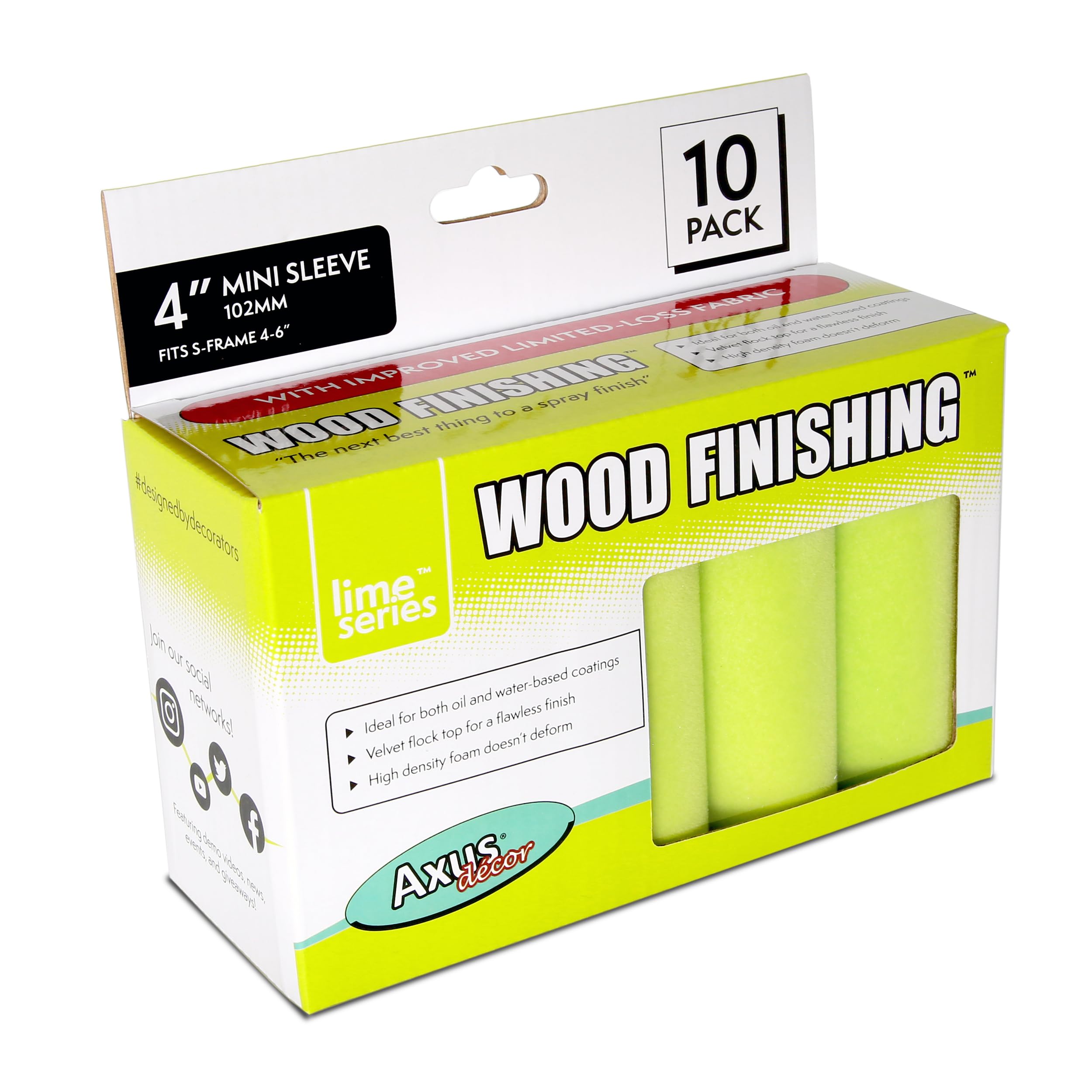 Axus Decor Wood Finishing Roller (Lime Series) Mini Roller Sleeves for ...