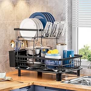 Amazon.com - GAOKASE 2 Tiers Dish Drying Rack, Space-Saving Dish Racks for Kitchen Counter, Dish ...