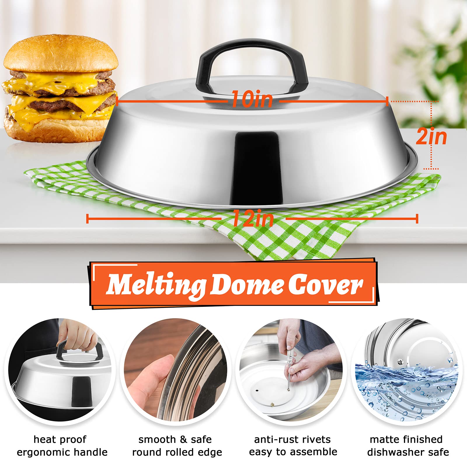 Snapklik.com : 12In Cheese Melting Dome & 7In Cast Iron Grill Press ...