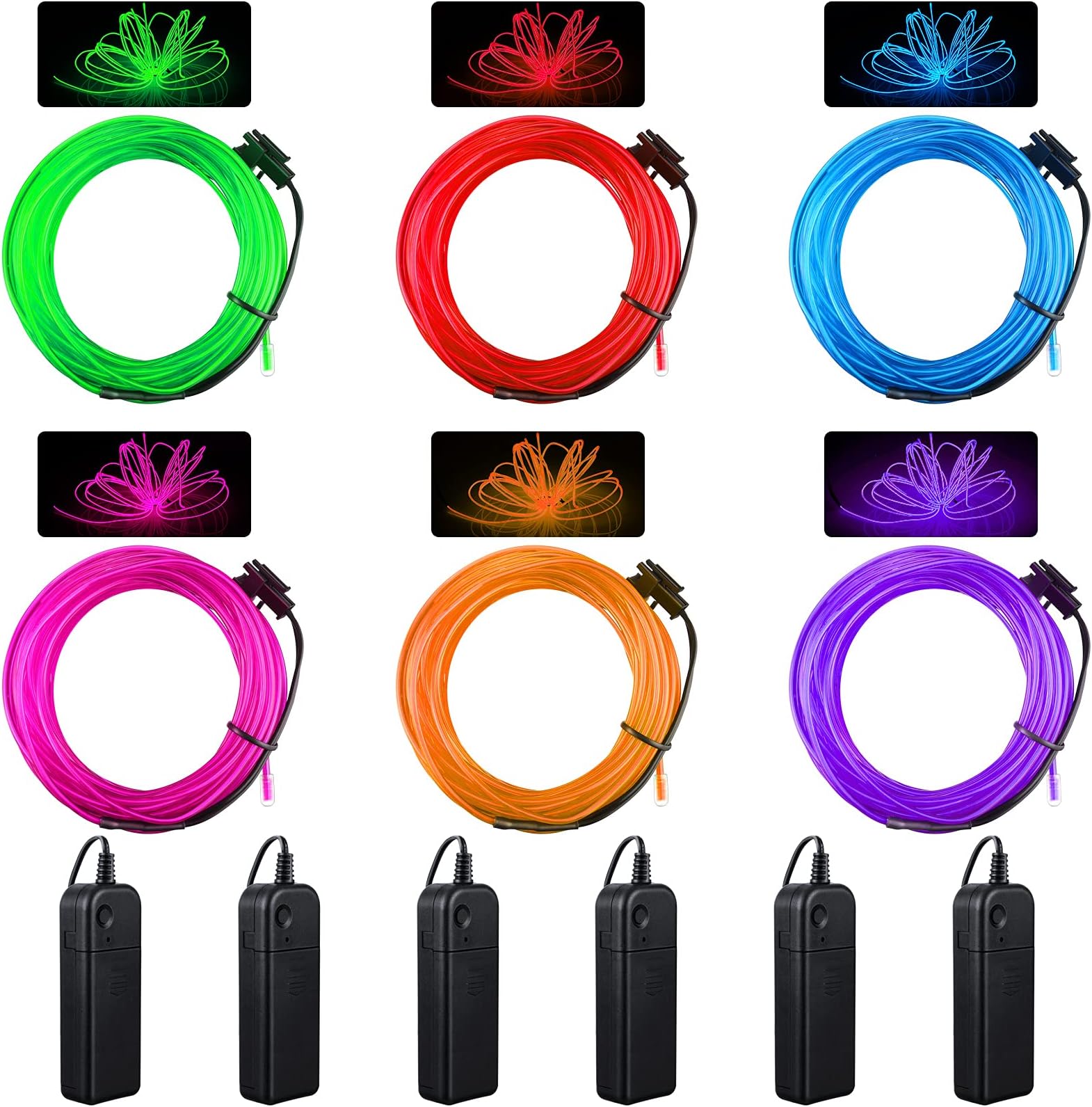 Amazon.com: 6 Pieces El Wire Portable El Wire Neon Lights Wearable LED ...