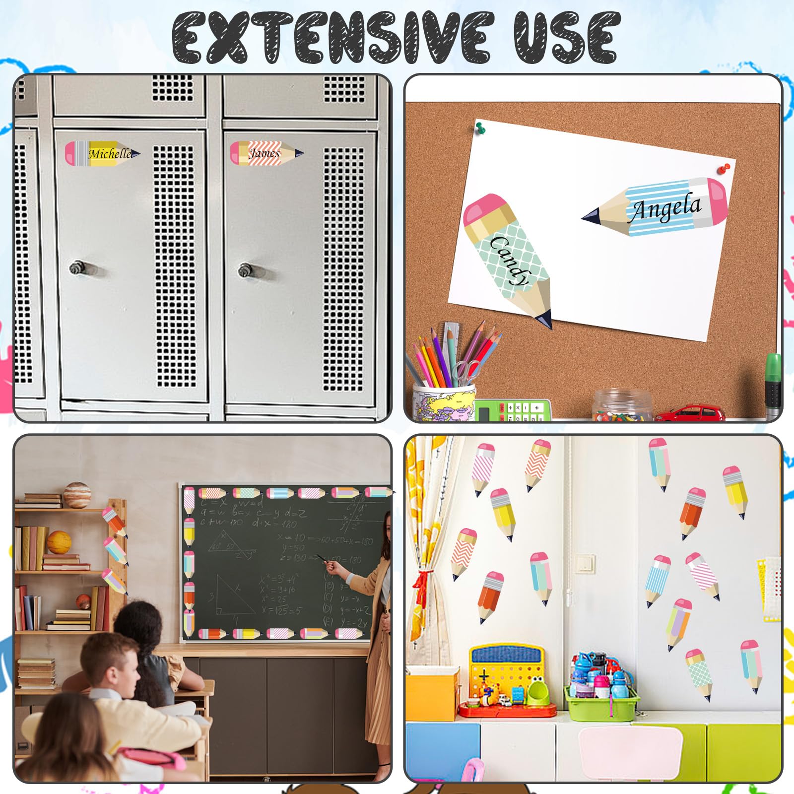 Snapklik.com : 64Pcs Colorful Pencil Paper Cutting Name Tags For ...