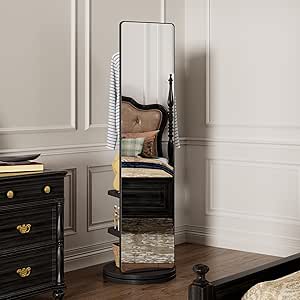 Amazon.com: Majnesvon Solid Wood 360° Rotating Full Length Mirror with ...