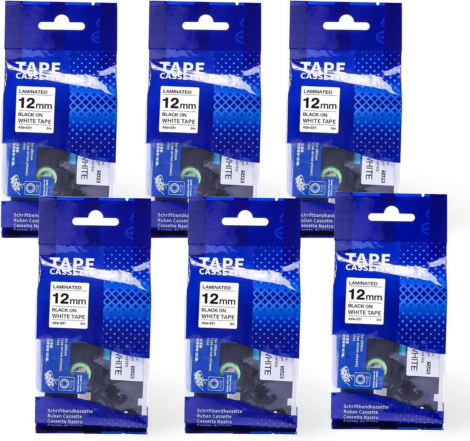 Amazon.com: 6-Pack 12mm AZe 231 Replace for Brother TZe-231 P Touch 0.47" Laminated Label Maker ...