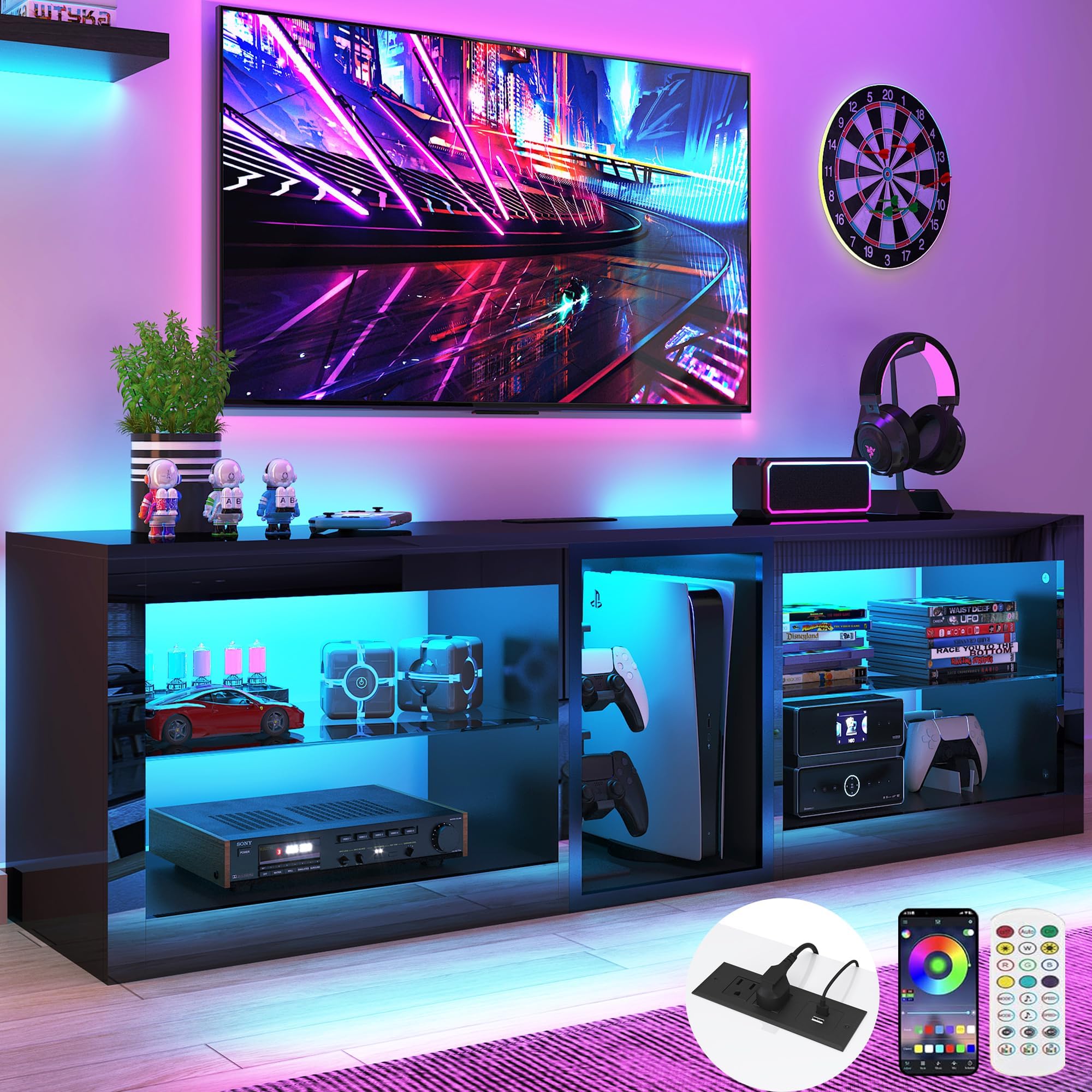 Amazon.com: Vinctik 6&Fox 80in High Gloss LED TV Stands w/Power Outlet ...