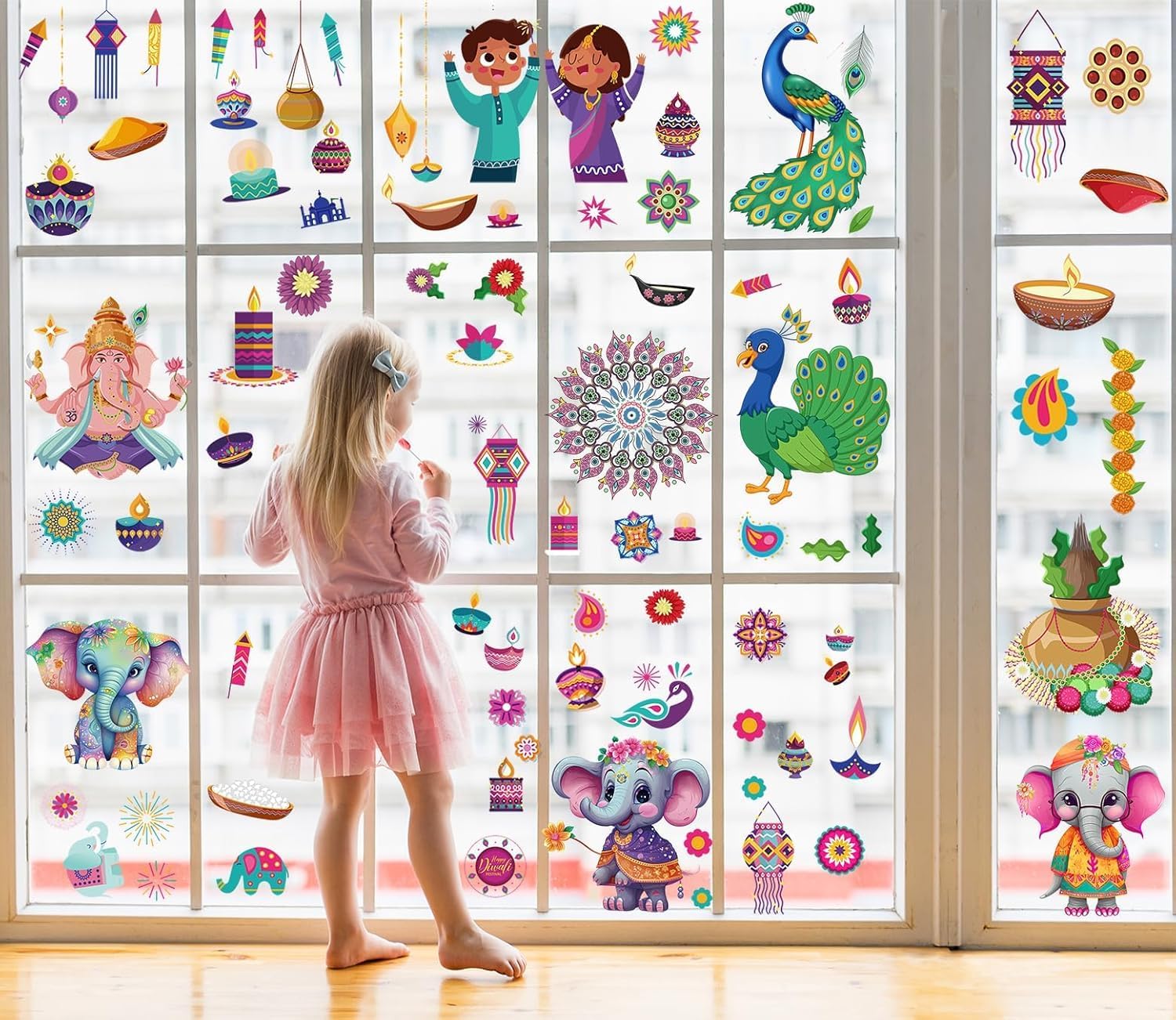 9 Sheets Diwali Window Clings for Window Glass Diwali Window Stickers ...