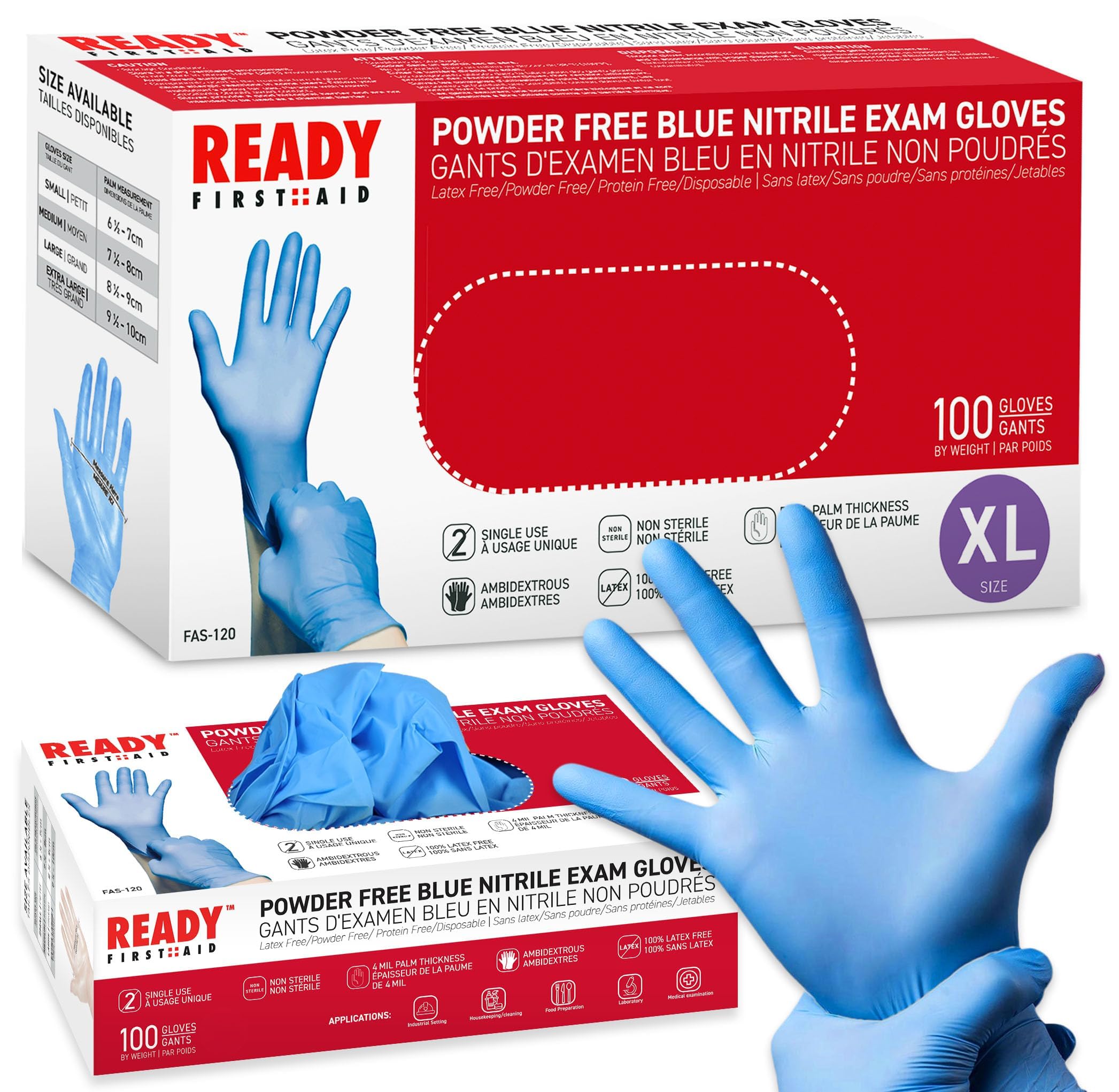 Ready First Aid Nitrile Disposable Gloves, Medical Grade Powder-Free ...