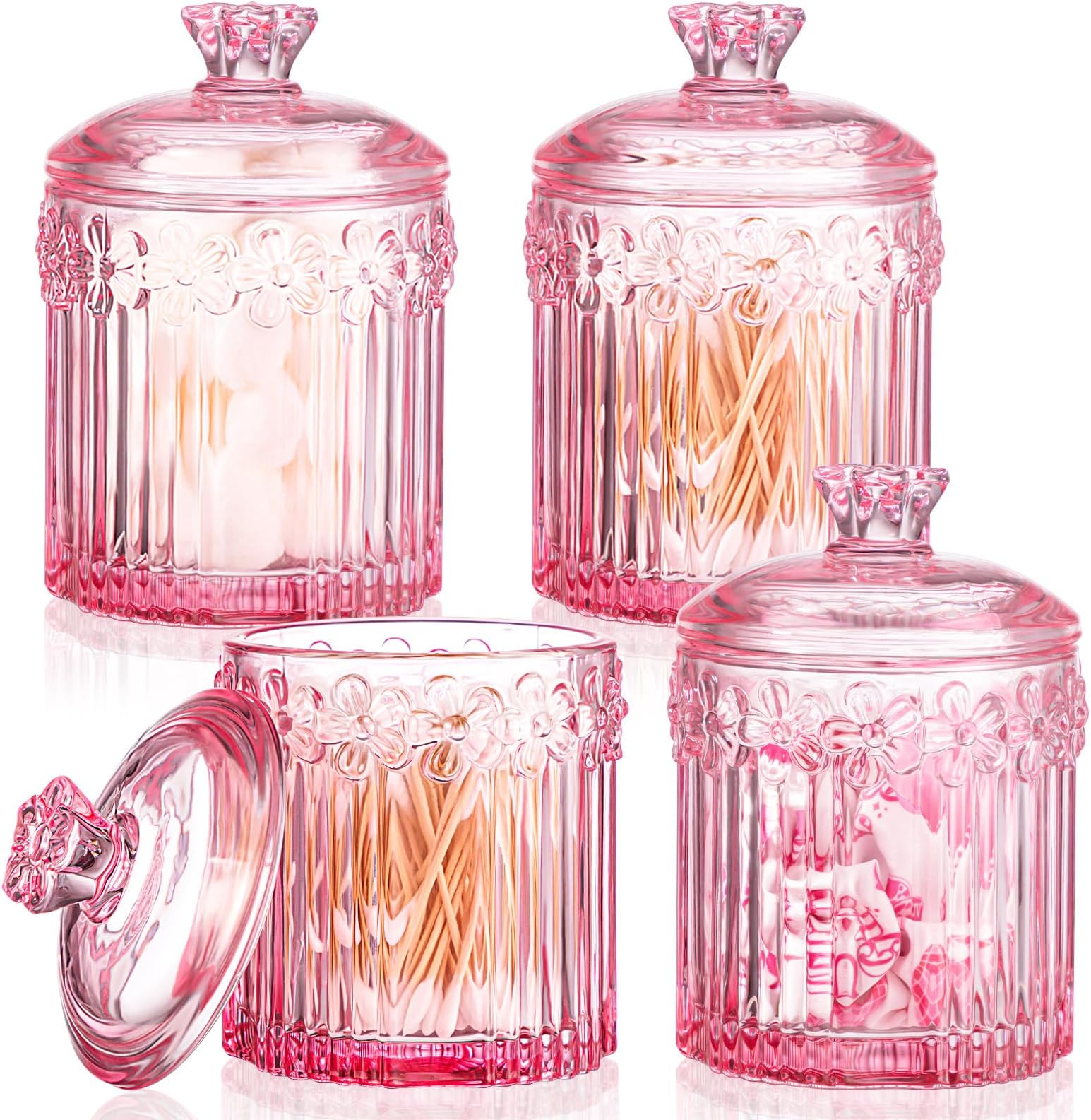 Amazon.com: Hushee 4 Pcs Glass Apothecary Jars with Lids, Bathroom ...