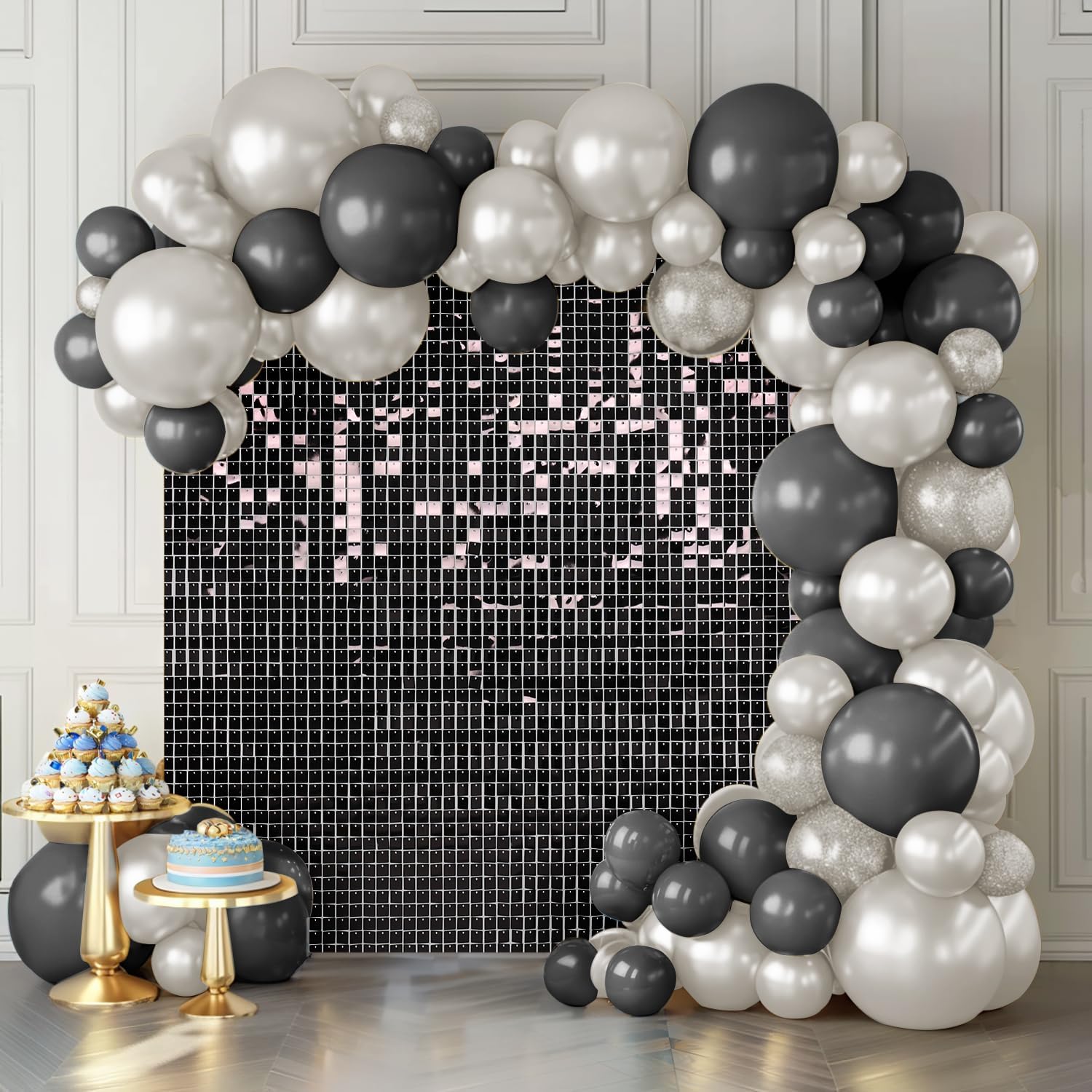 Amazon.com : SHIMMERHOO Black Shimmer Wall Backdrop Panels Square ...
