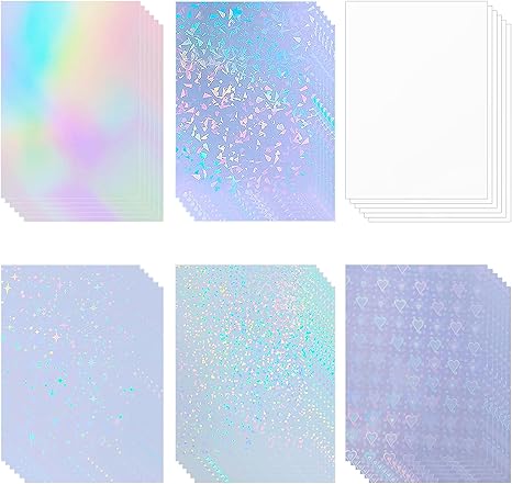 36 Sheets Holographic Sticker Paper A4 Glitter Vinyl Self Adhesive ...