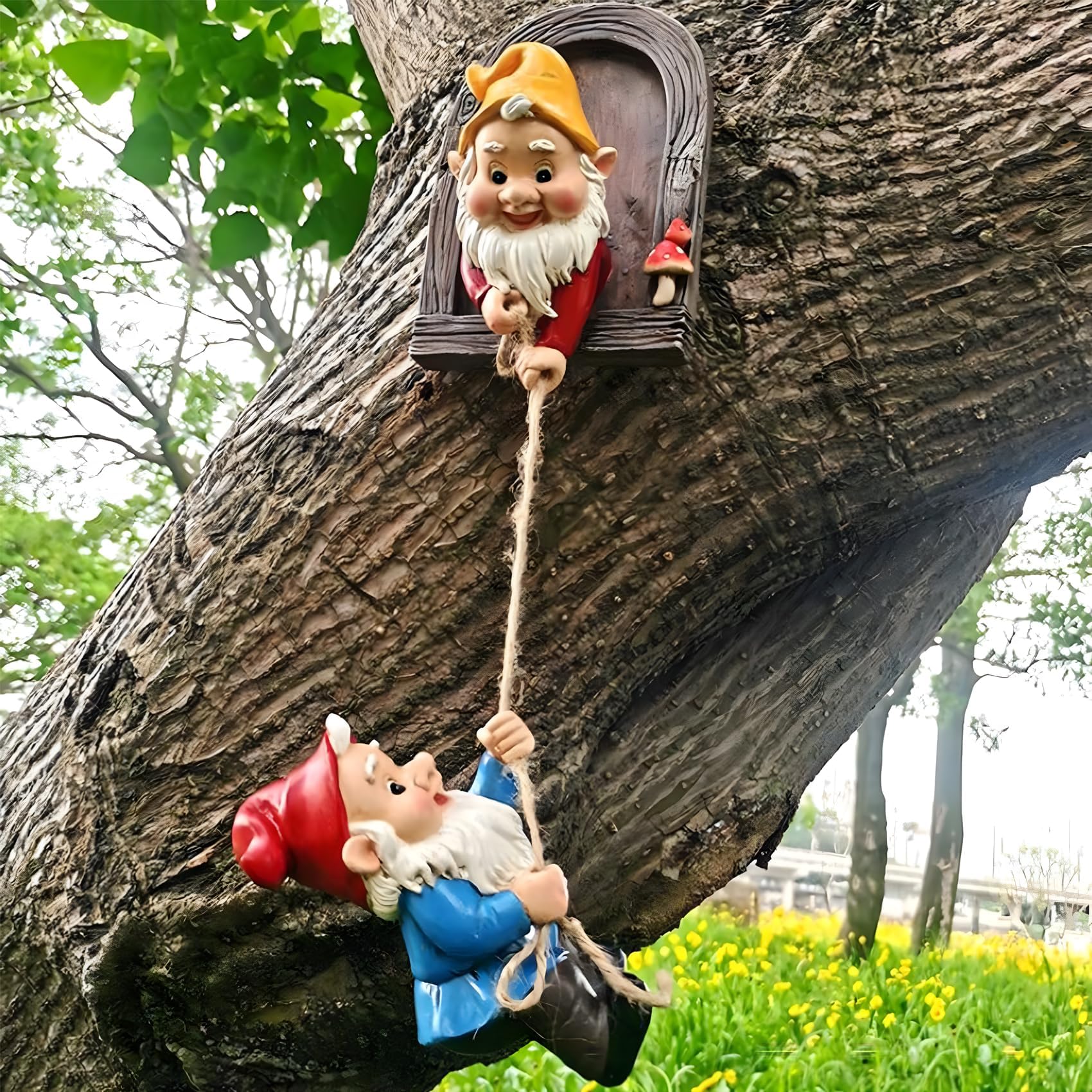 Amazon.com : Large Elf Gnome Climbing Tree Hugger Decor, Outdoor ...